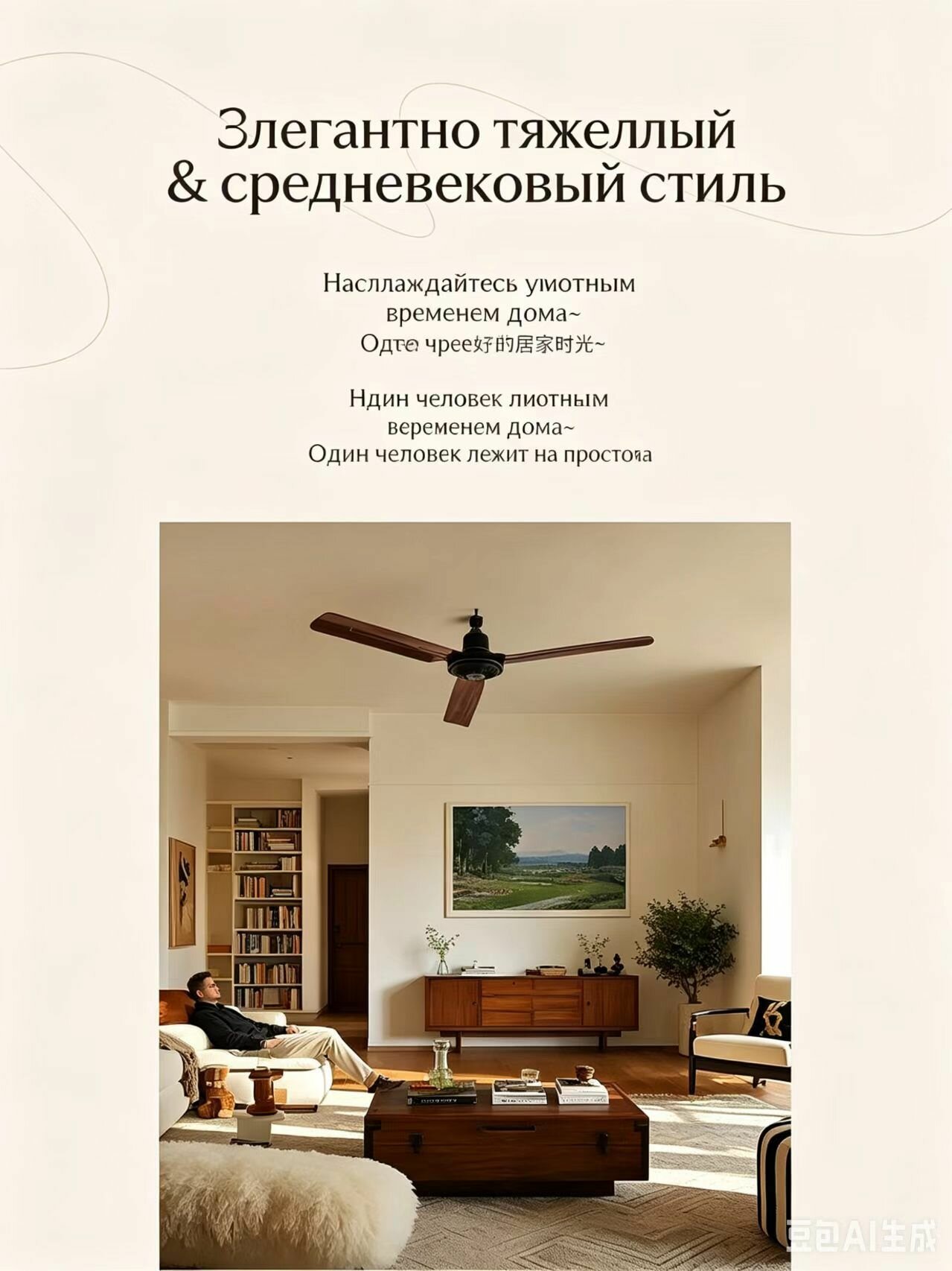 Потолочный вентилятор 79cm，вентилятор потолочный, коричневый, хаки