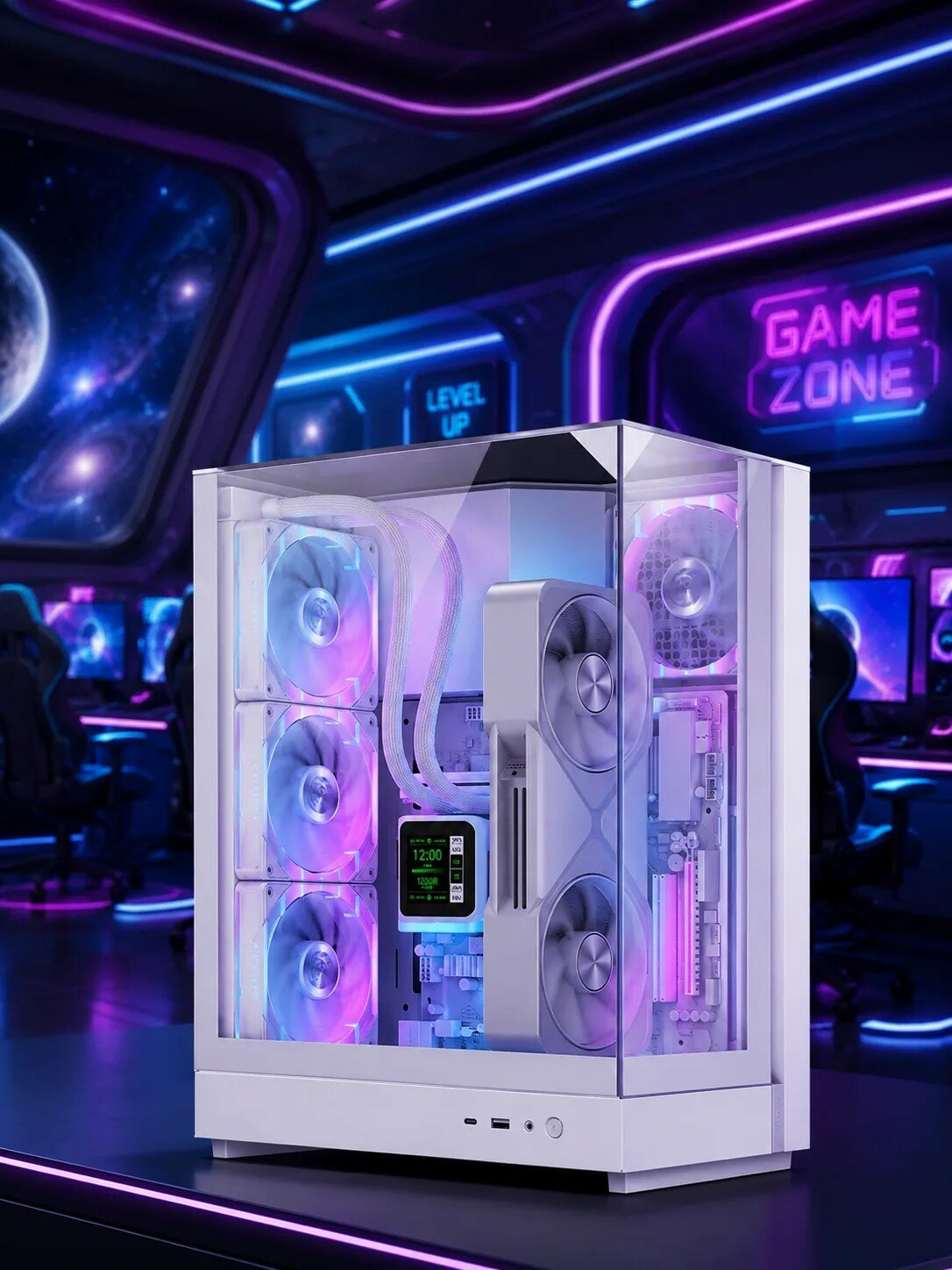 Корпус для ПК GAMEMAX T20 WH Micro-Tower, поддержка BTF, стекло, вертикальное GPU, без БП