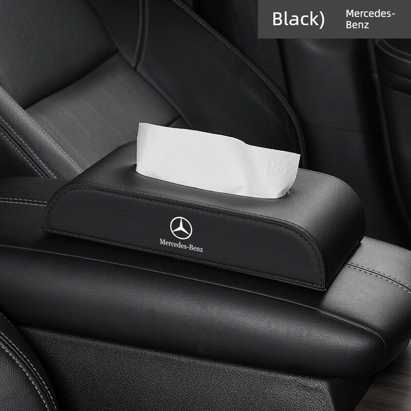 Совместимый с Mercedes премиум-держатель для салфеток в автомобиль с черной кожаной отделкой, подходит ко всем моделям
