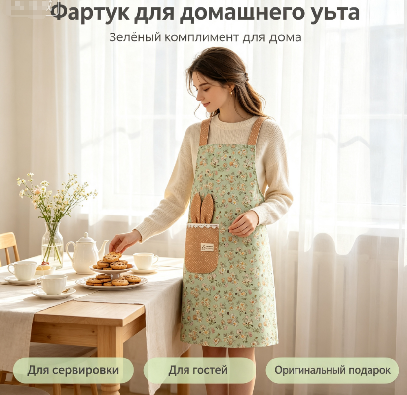 Женский фартук с цветочным принтом и карманом в виде ушек кролика, водоотталкивающий фартук для кухни, выпечки и