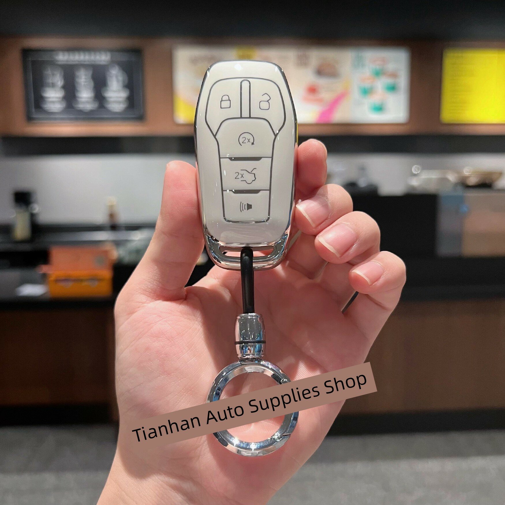 Чехол для ключей Lincoln MKC (старая модель) цвет слоновая кость с высококачественными круглыми кольцами, дизайн на 5