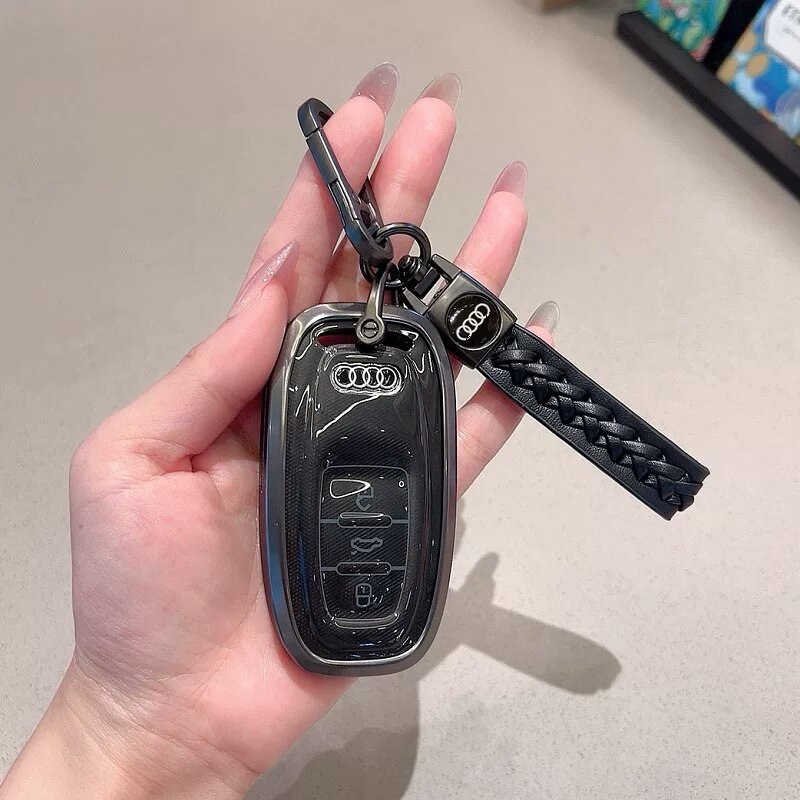 Автомобильный чехол для ключа audi a3 a4l a6l q5l q3 q2l a5 tt q7 a8 в черном цвете с черной рамкой и серым двойным