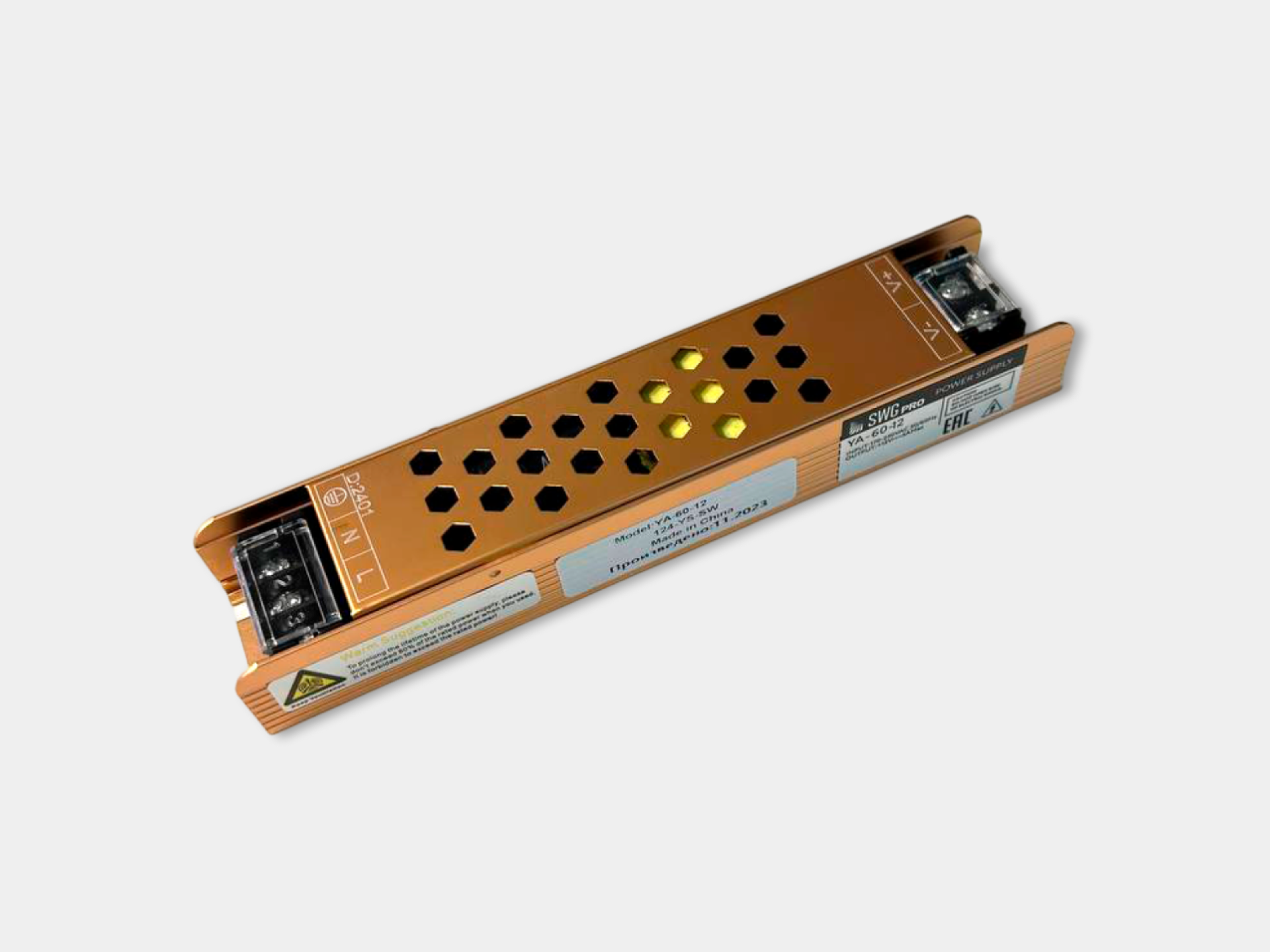 Компактный блок питания в металлическом корпусе, IP20, 60 W, 12V, YA-60-12