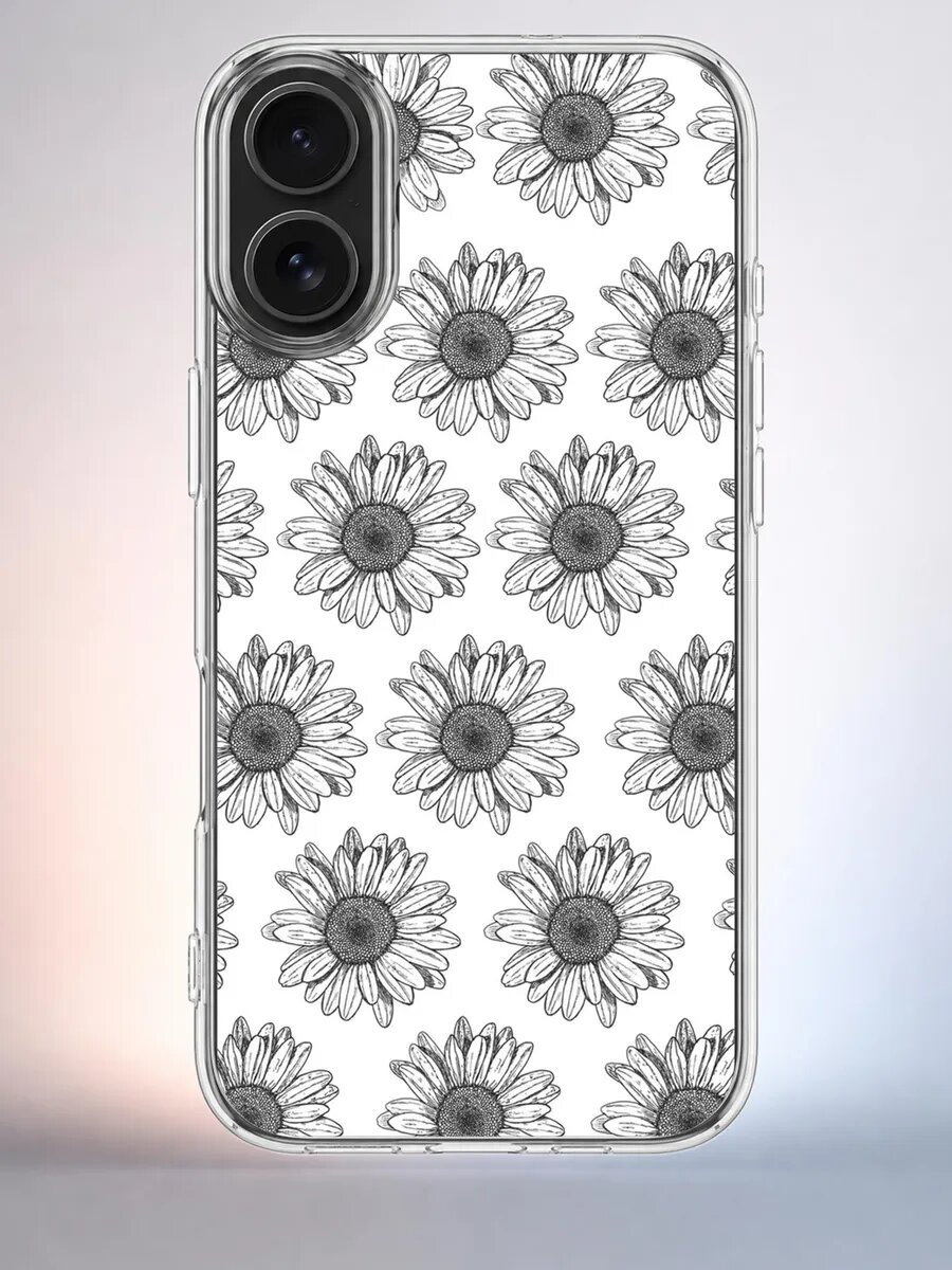 Чехол iPhone 16 ромашки паттерн силиконовый