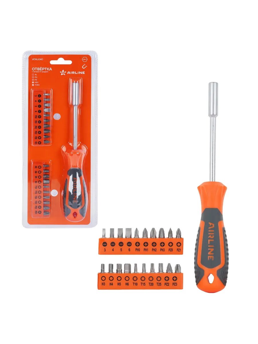 Отвёртка с битами 21 пр. SL, PH, PZ, HEX, TORX блистер, арт. ATAU040