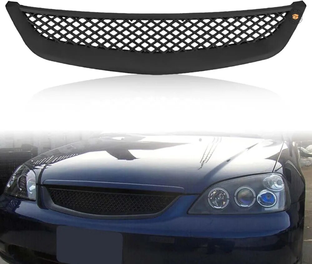 Черная сетчатая решетка подходит для Civic Coupe/Sedan 2001 2002 2003, запасная часть решетки переднего бампера типа JDM
