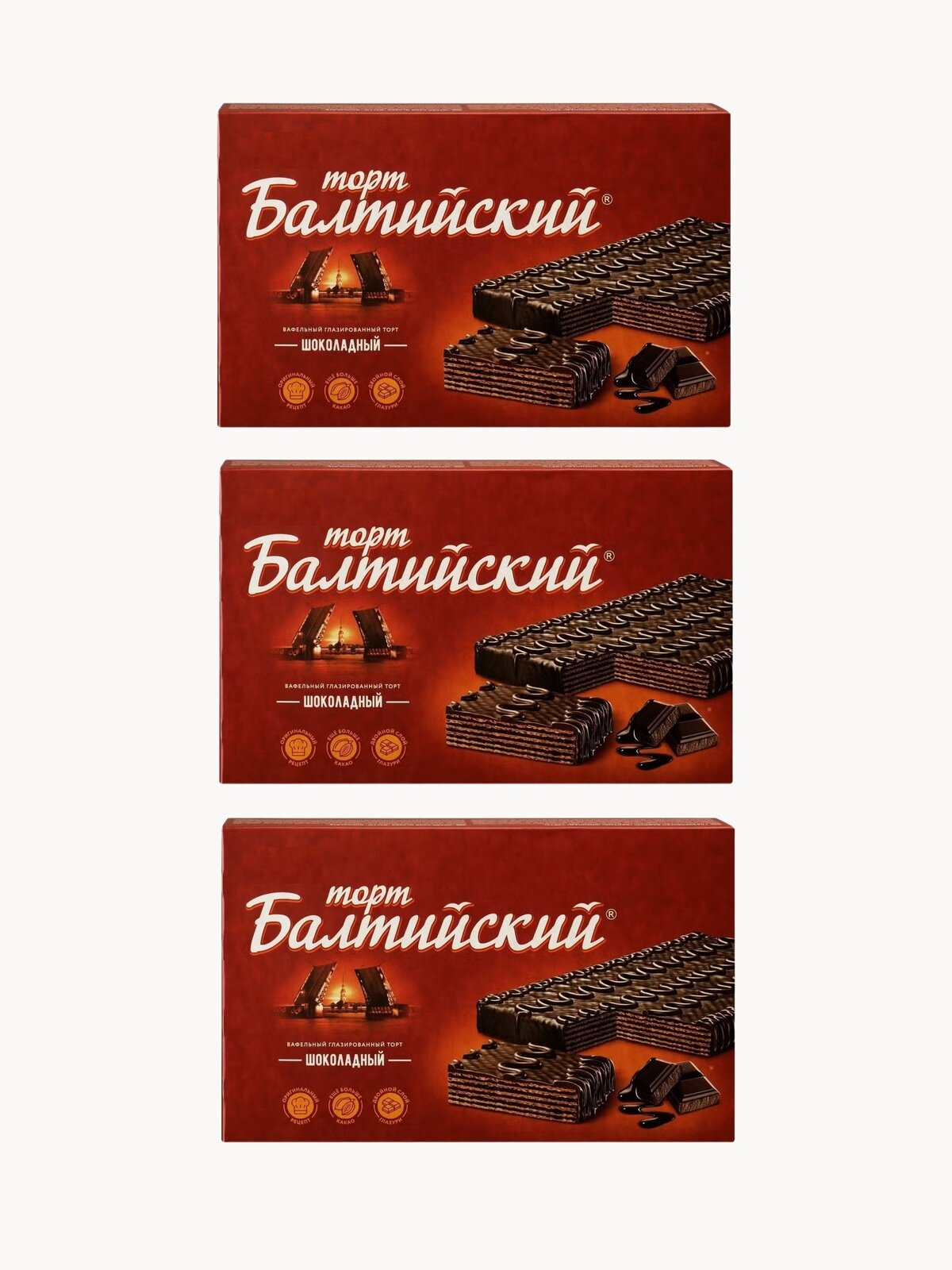 Торт Пекарь "Балтийский", шоколадный, вафельный, 3 упаковки по 320 г