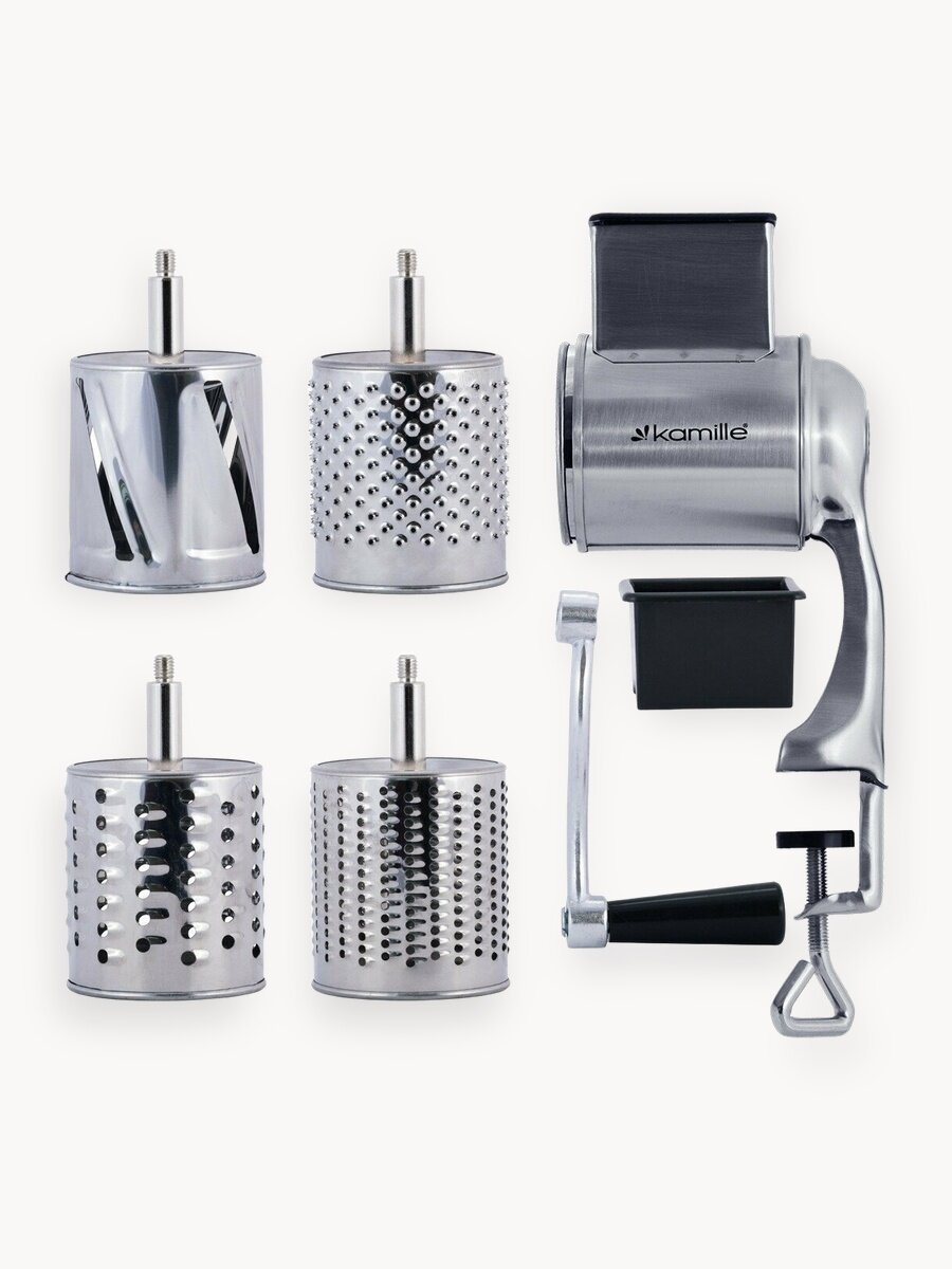 Тёрка универсальная механическая 4 в 1 Kamille KM-6512 из нержавеющей стали (серебристый)