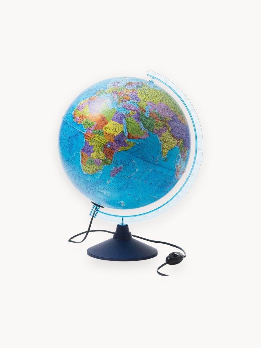 Интерактивный глобус Земли политический 32см, с LED-подсветкой + Развивающий атлас "Мир вокруг тебя" + VR очки