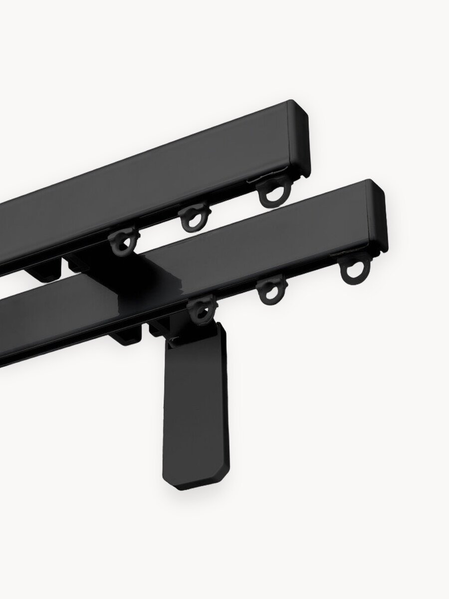 Карниз для штор на окно профильный двухрядный на кронштейне 15 см, черный, 400 см.