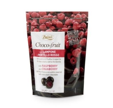 Драже ZAINI Choco&Fruit из темного шоколада Малина-Клюква /дой-пак/ 125г