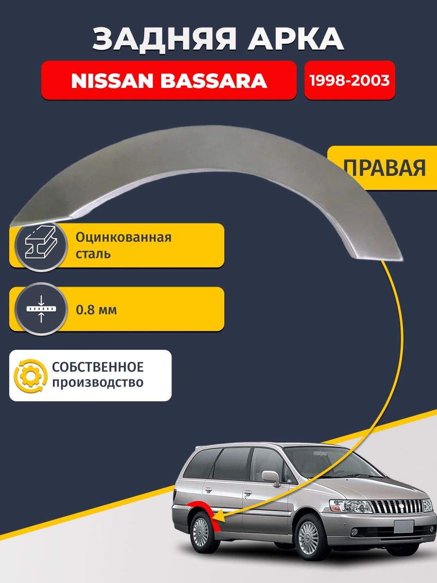 Правая задняя ремонтная арка для автомобиля Nissan Bassara 1999-2003 (Ниссан Бассара 1). Оцинкованная сталь 0,8мм.