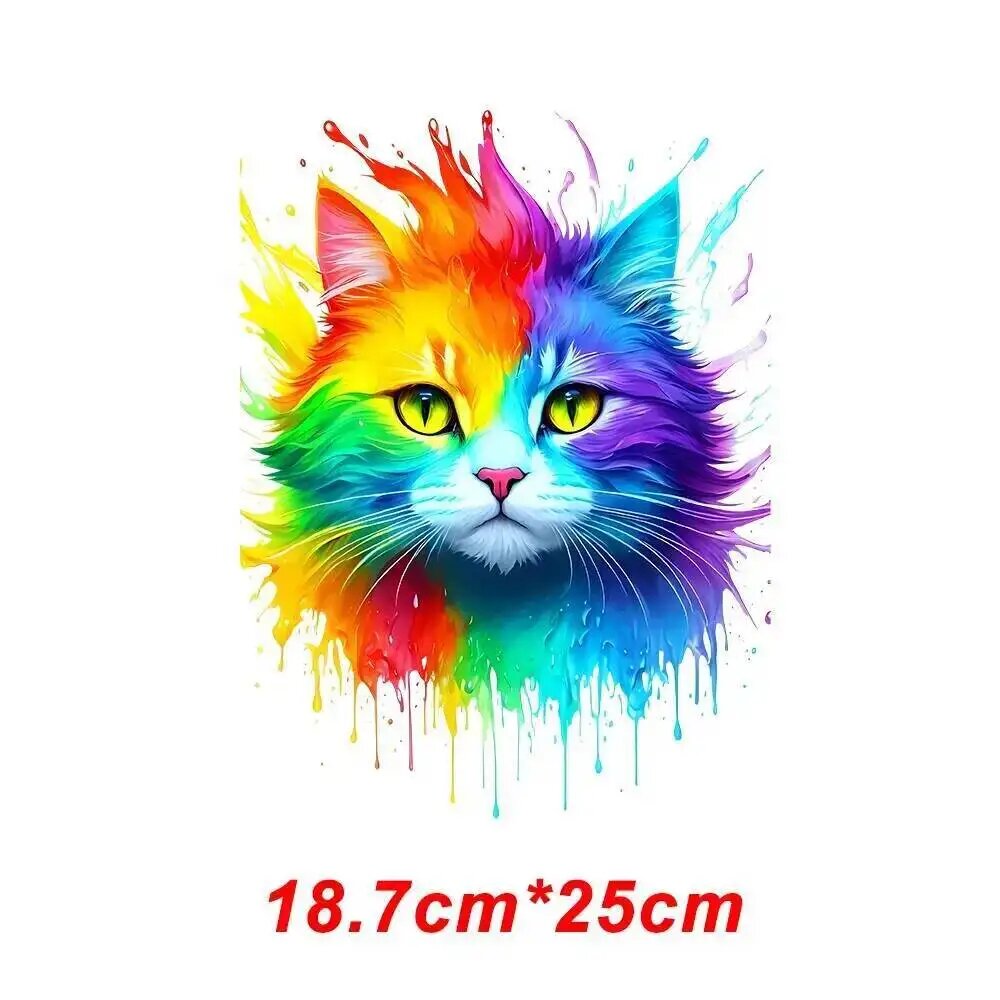 Радужная кошка, термопереносная наклейка, Цвет: TH3277-19