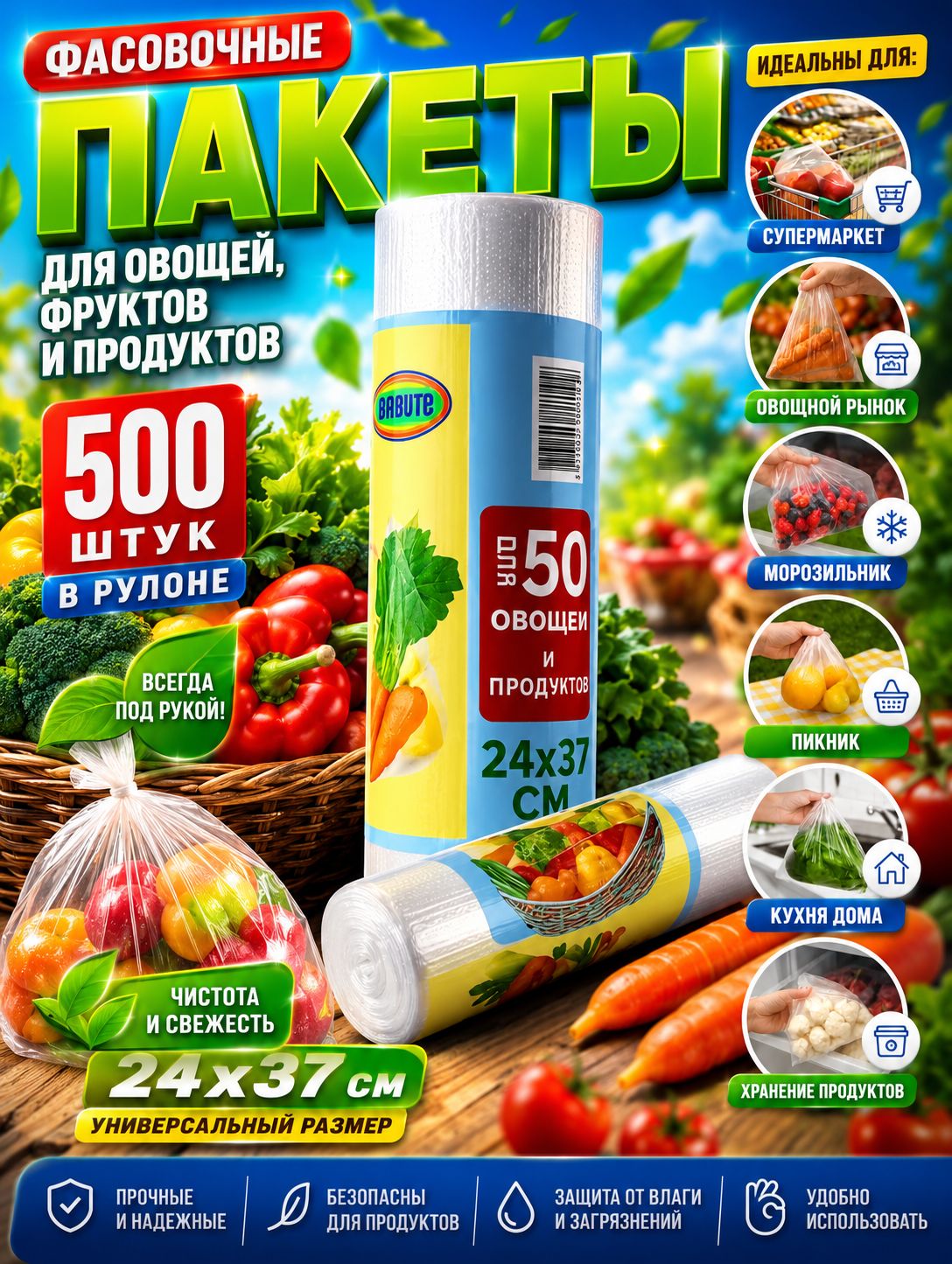 Пакеты Фасовочные 500 шт 24х37 см