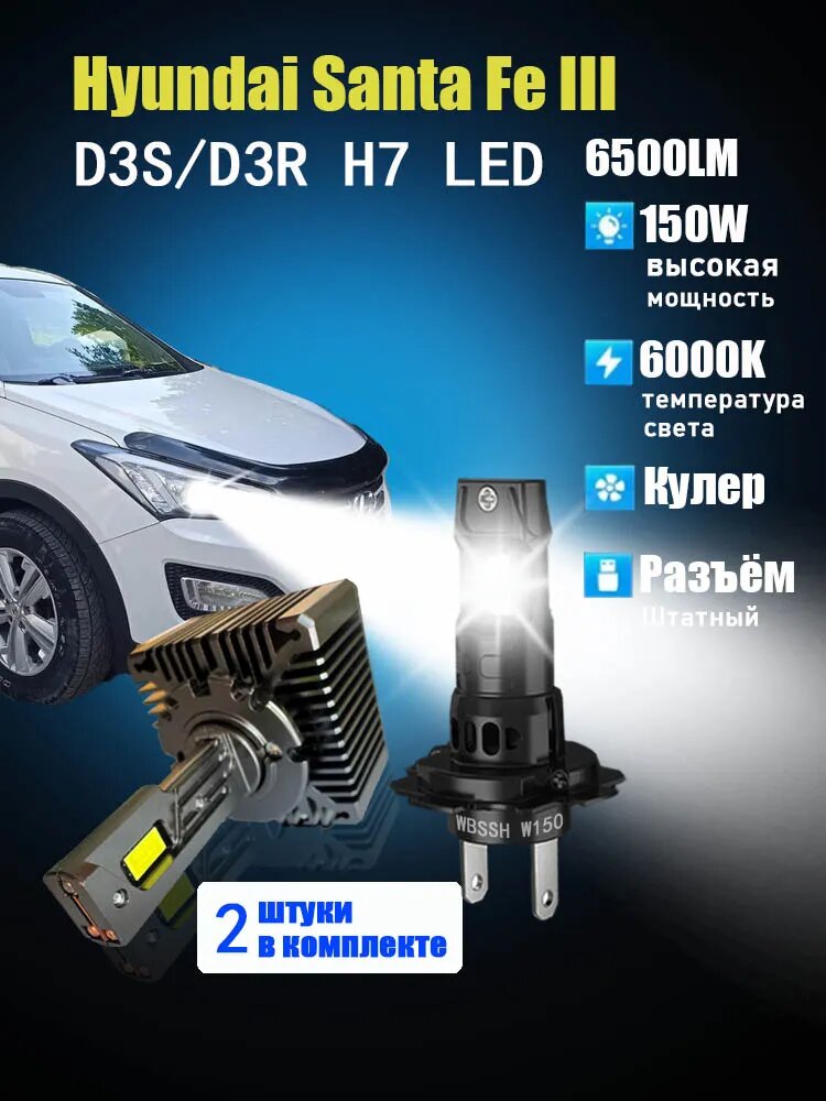 Лампа автомобильная LED, D3S, 2 шт. арт. Hyundai Santa Fe III