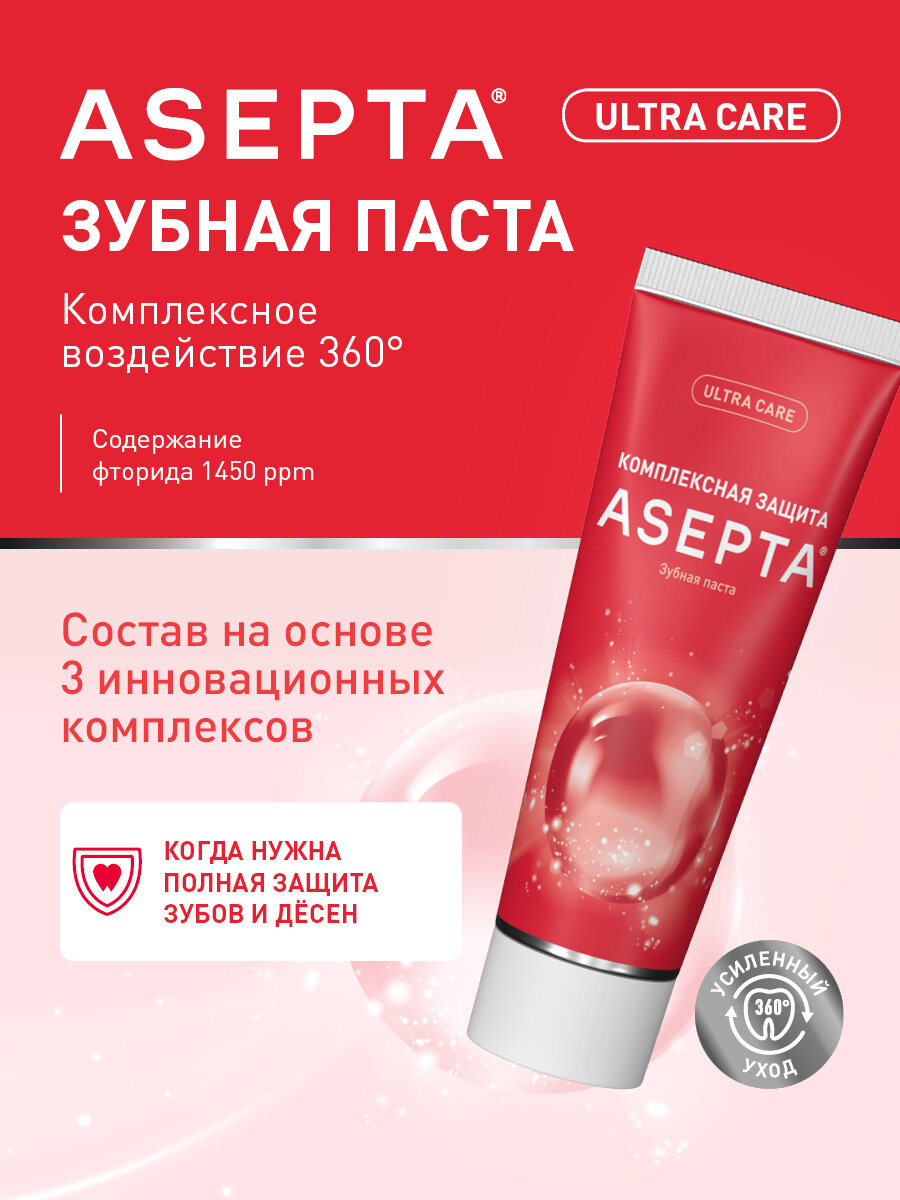 Зубная паста Асепта Комплексный уход, с фтором от налета, 75мл