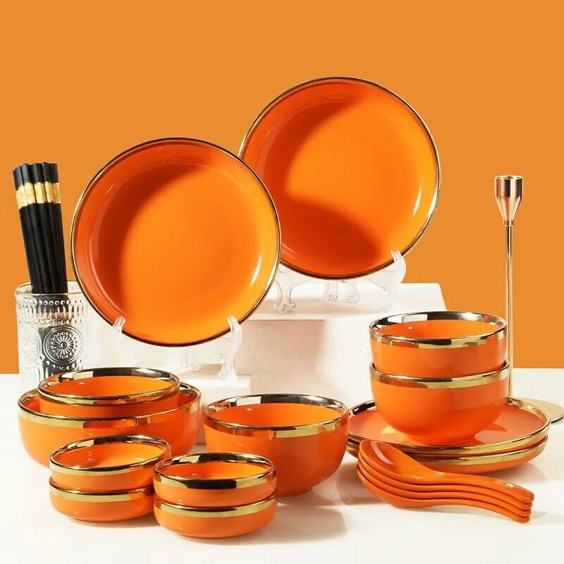 Набор домашней посуды в роскошном стиле Nordic light, оранжевый набор посуды из Пномпеня из 28 предметов