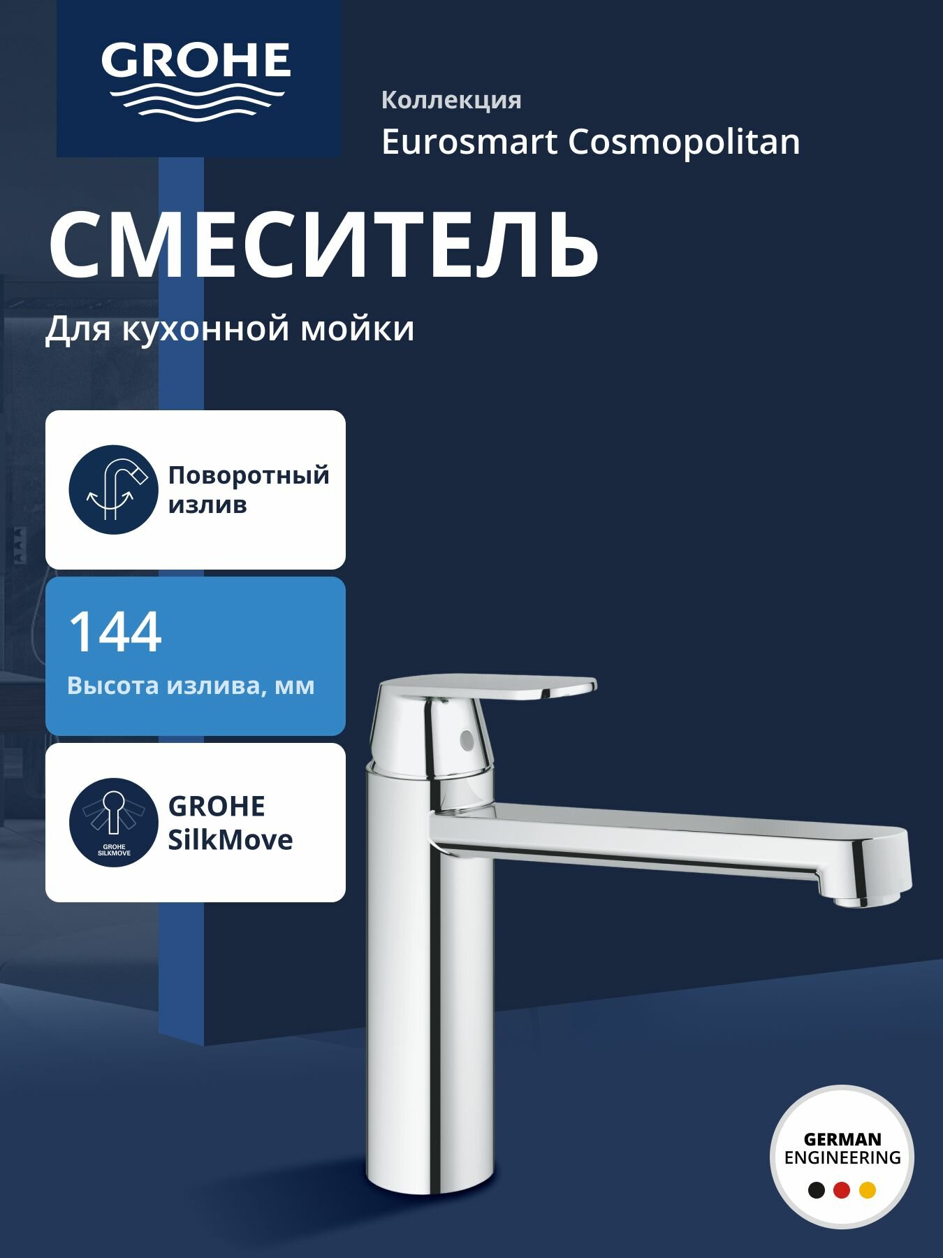 Смеситель для кухни GROHE Eurosmart Cosmopolitan, хром (30193000)