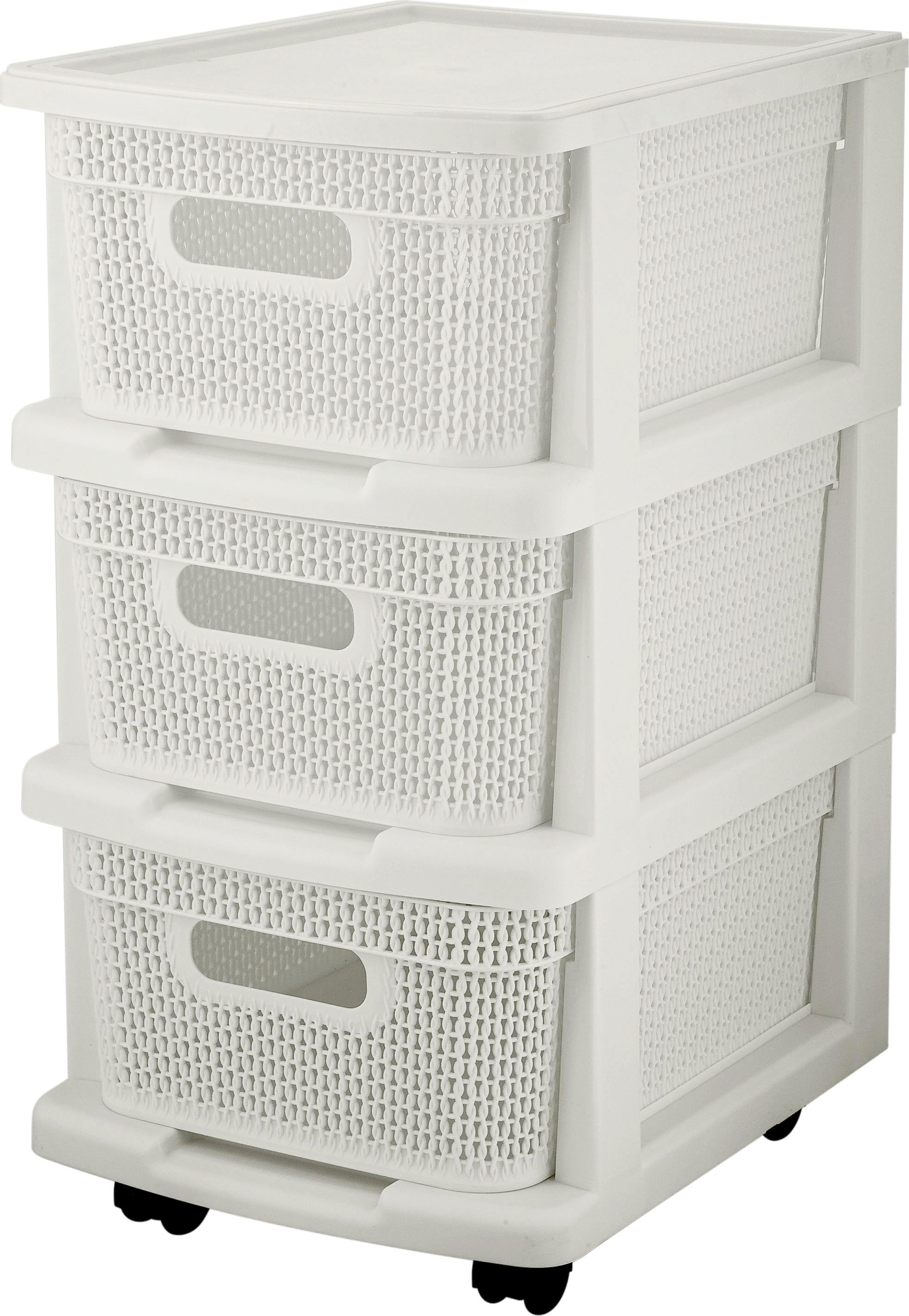 Комод Keeplex / Киплекс Ajur на колесиках, с корзинами трехсекционный, полипропилен белое облако 37×30×52см / мебель для дома