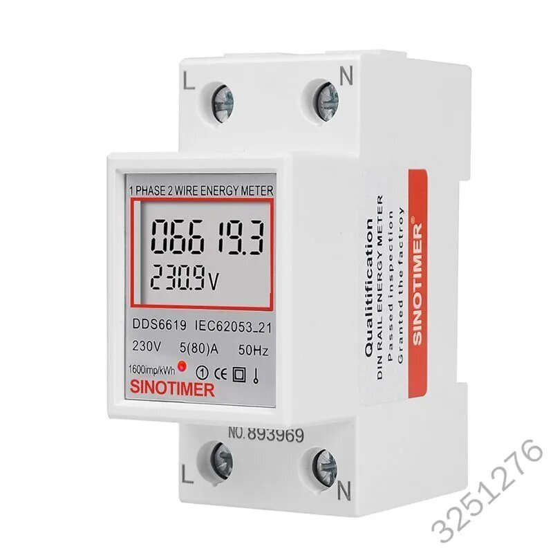 Счетчик электроэнергии DDS6619 для однофазной сети 230V 5(80)A 50Hz, однотарифный — фото 1