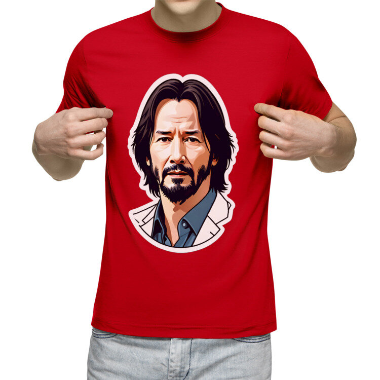 Мужская футболка «Кеану Ривз» (красный, 2XL)