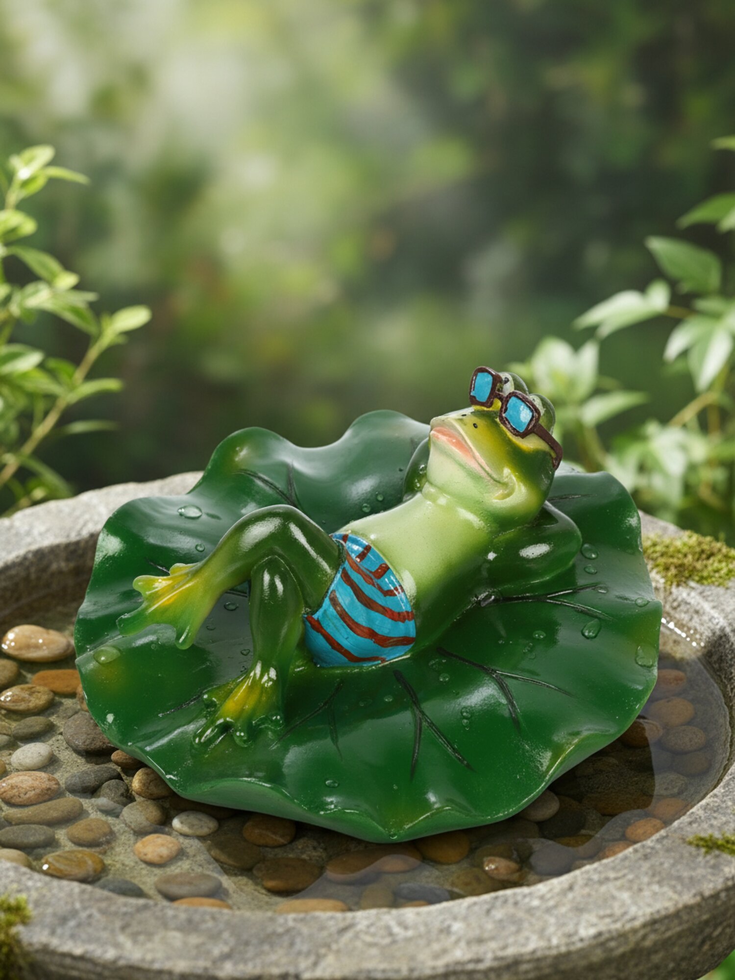 Садовая фигурка Лягушка на кувшинке для дачи и огорода, декоративная статуэтка из полистоуна, 17.5х17х8 см, Y4-11222