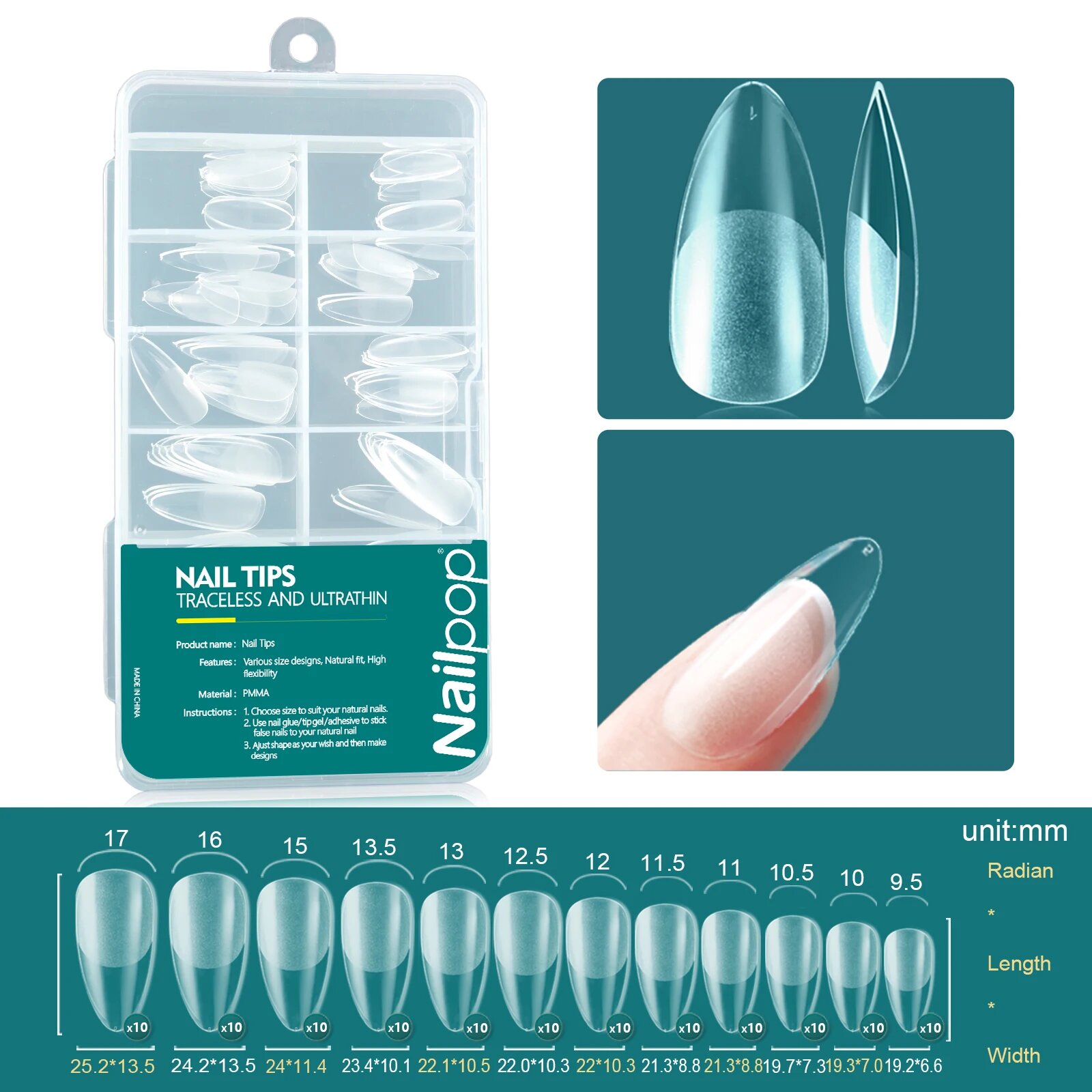 Nailpop Типсы для ногтей M-Almond 120шт