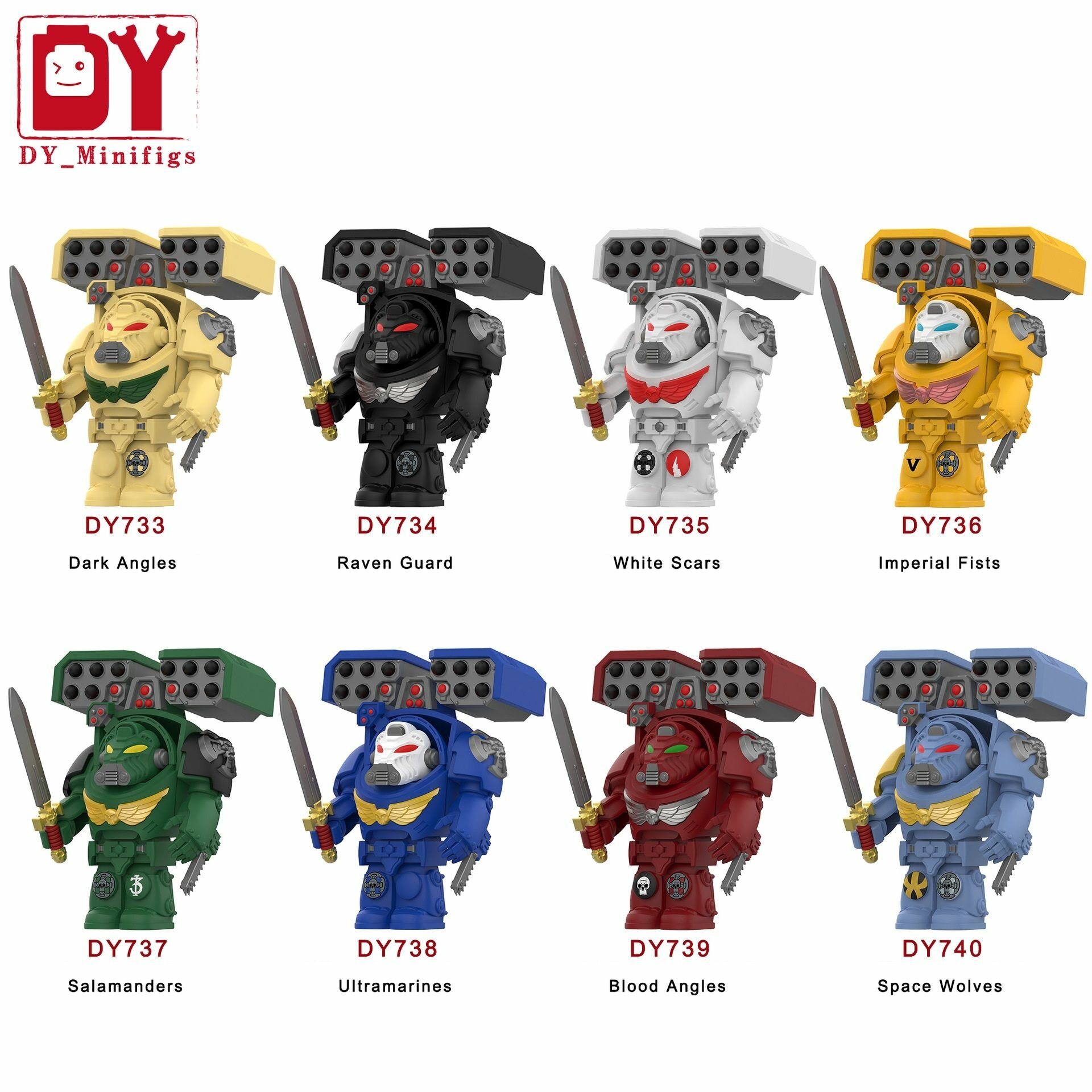 Набор минифигурки Вархаммер 40000 / Warhammer 40000(40K), Обновленная версия Терминатора, совместимы с легo конструкторами 8шт (4.5см, пакет)/ DY733-740