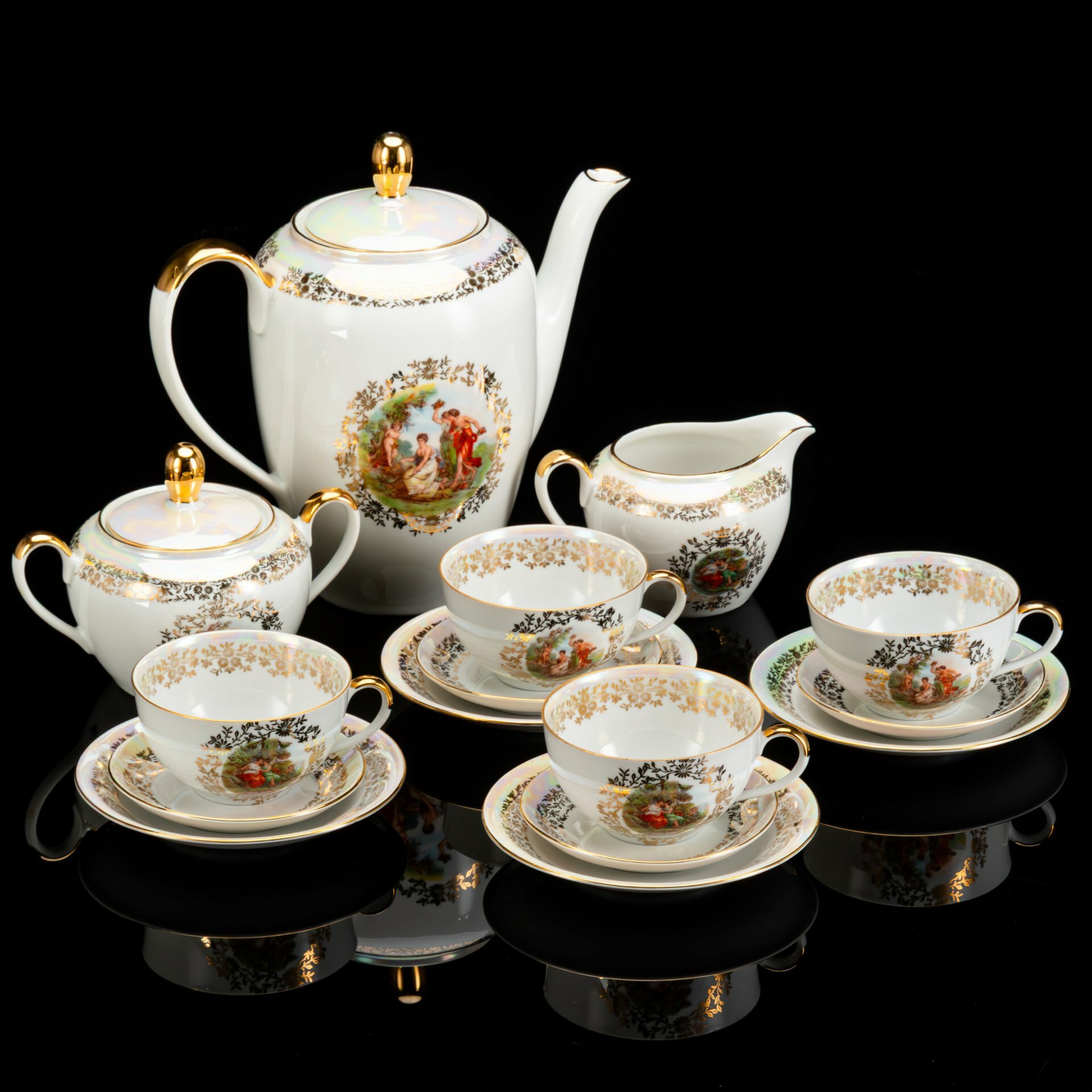 Сервиз чайный "Мадонна" на 4 персоны (15 предметов), фарфор, деколь, люстр