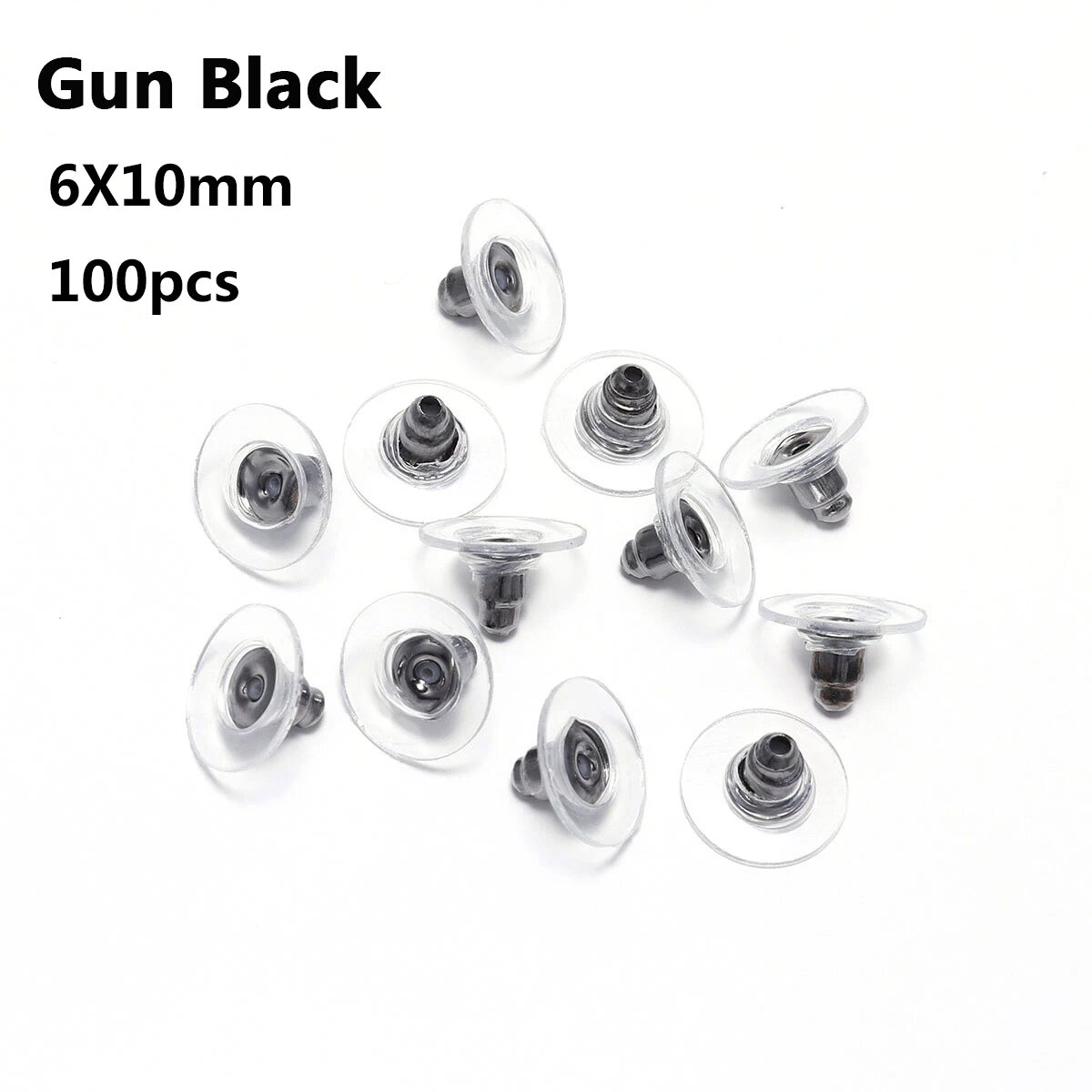 Силиконовые заглушки для сережек 100 шт. Черный, Gun Black 100pcs