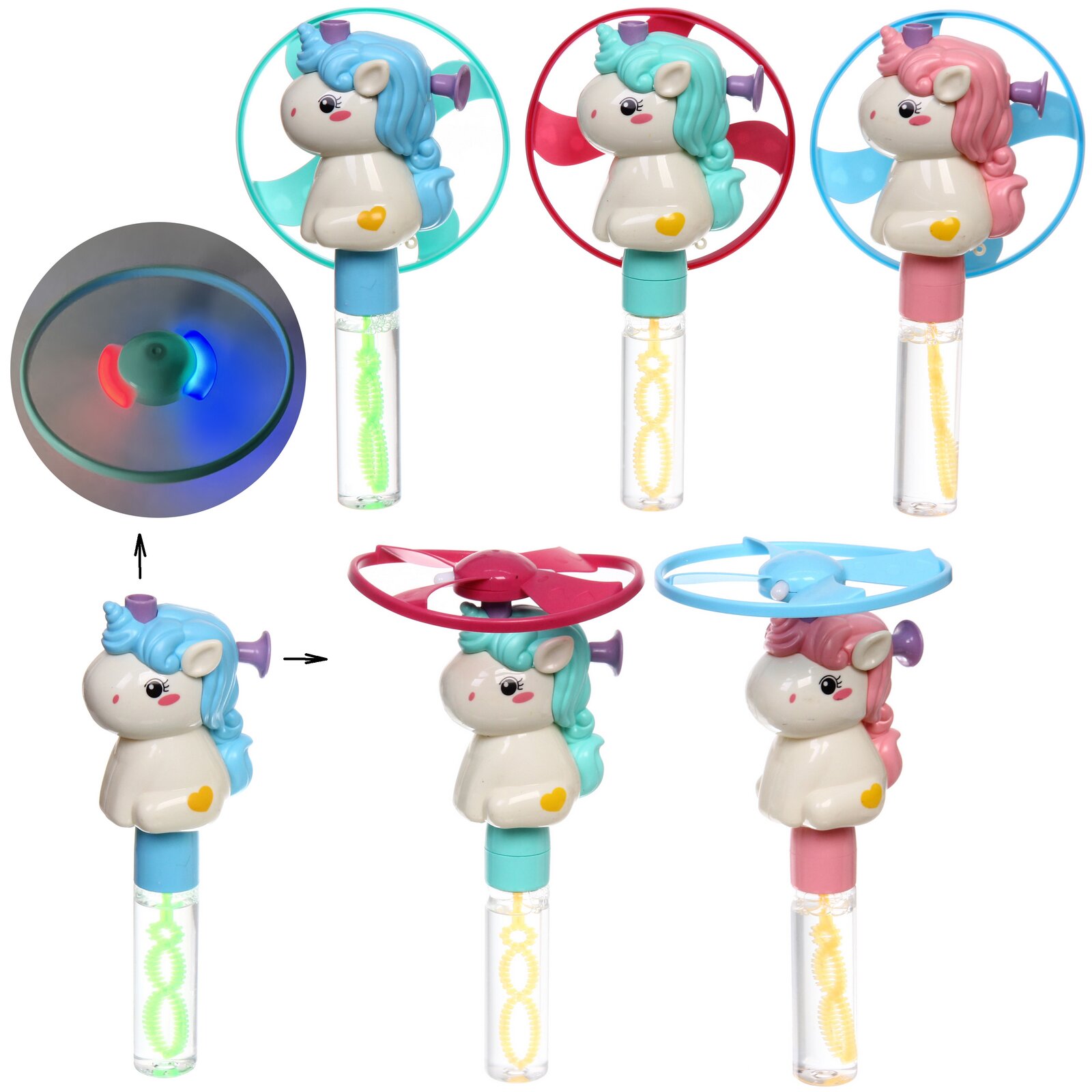 Мыльные пузыри «Чудесный единорог» 22 см, 80 мл, со светящейся вертушкой-пропеллером, разноцветный принт