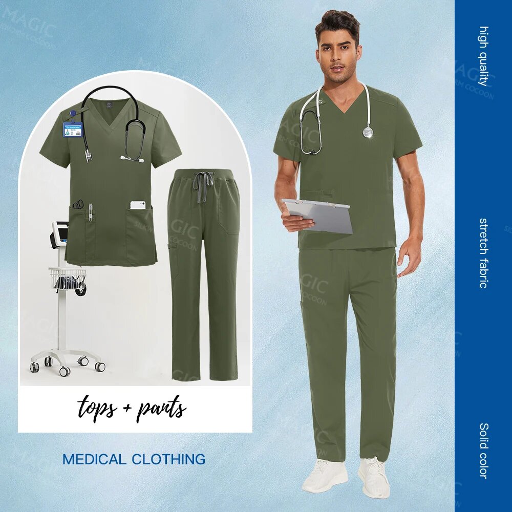 Аксессуары для медсестер, больничная медицинская униформа, мужской скраб для стоматологической клиники, высококачественная хирургическая форма, комплект из 2 предметов, унисекс