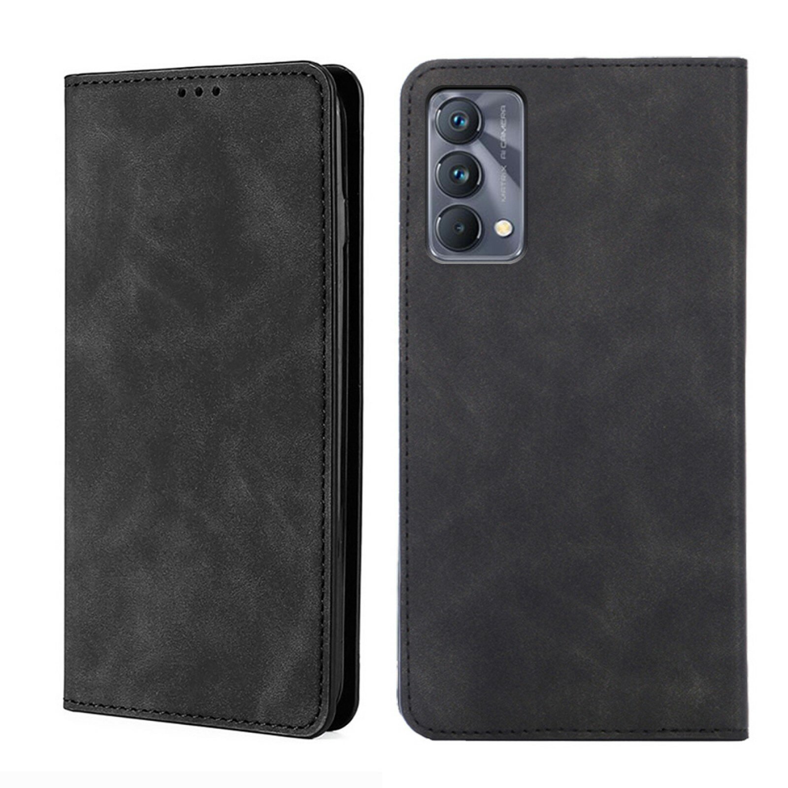 Чехол-книжка MyPads для Realme GT Master Edition и Q3 Pro Carnival черный мягкий материал