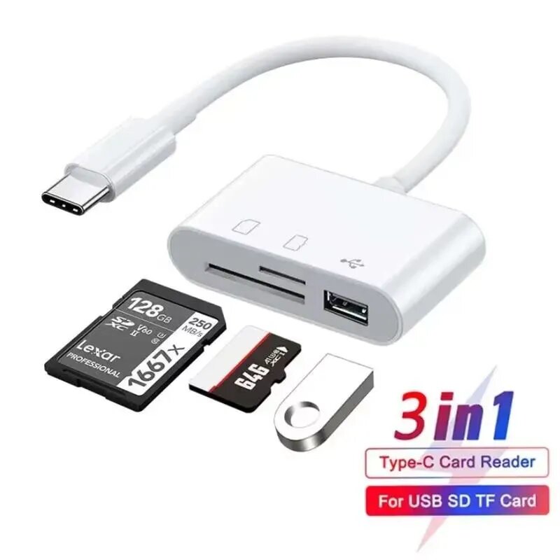 USB C Кардридер 3в1 Универсальный Type-C TF, SD, USB