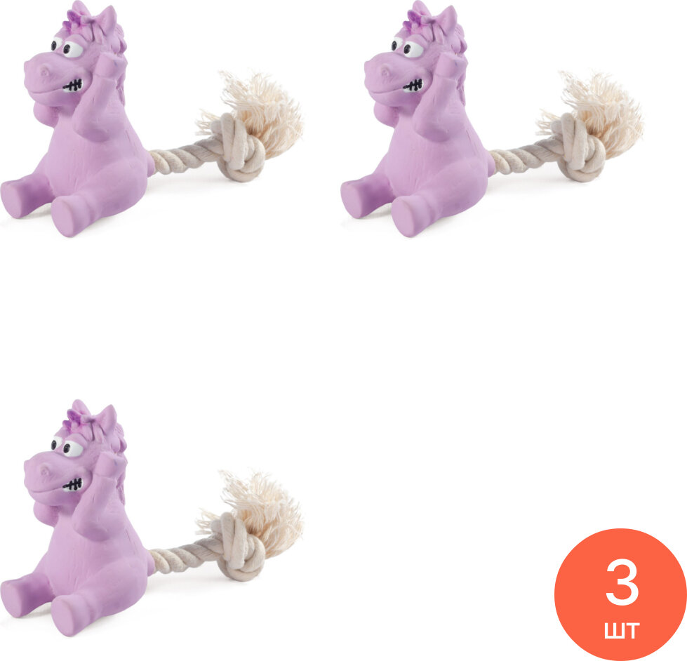 Игрушка для собак Triol / Триол MINI DOGS лошадка с веревкой и пищалкой латексная, для мелких пород 8х16.5см / зоотовары для животных (комплект из 3 шт)