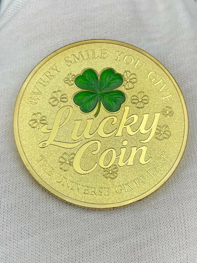 Четырехлистная счастливая монета, талисман на удачу, кошельковый оберег