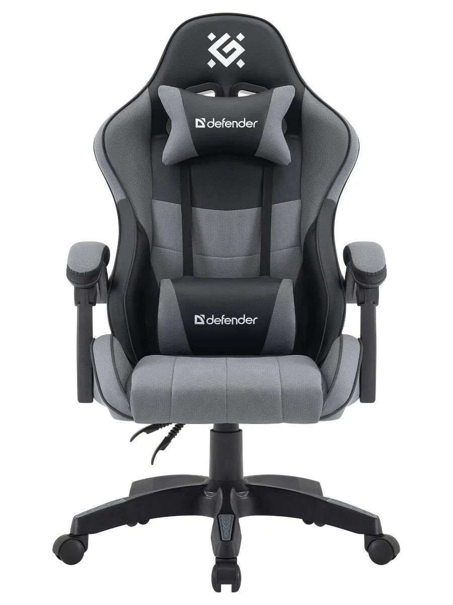 64056 / Кресло игровое Defender Strider, на колесиках, ткань/экокожа, черный/серый (64056)