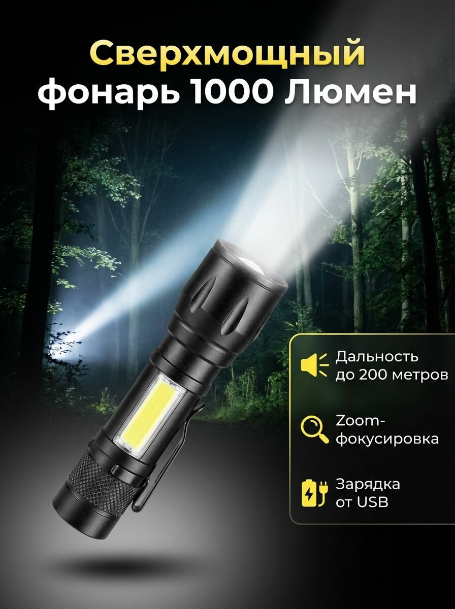 Фонарь, перезаряжаемый, с ZOOM-эффектом, IP44, ударопрочный, алюминиевый корпус