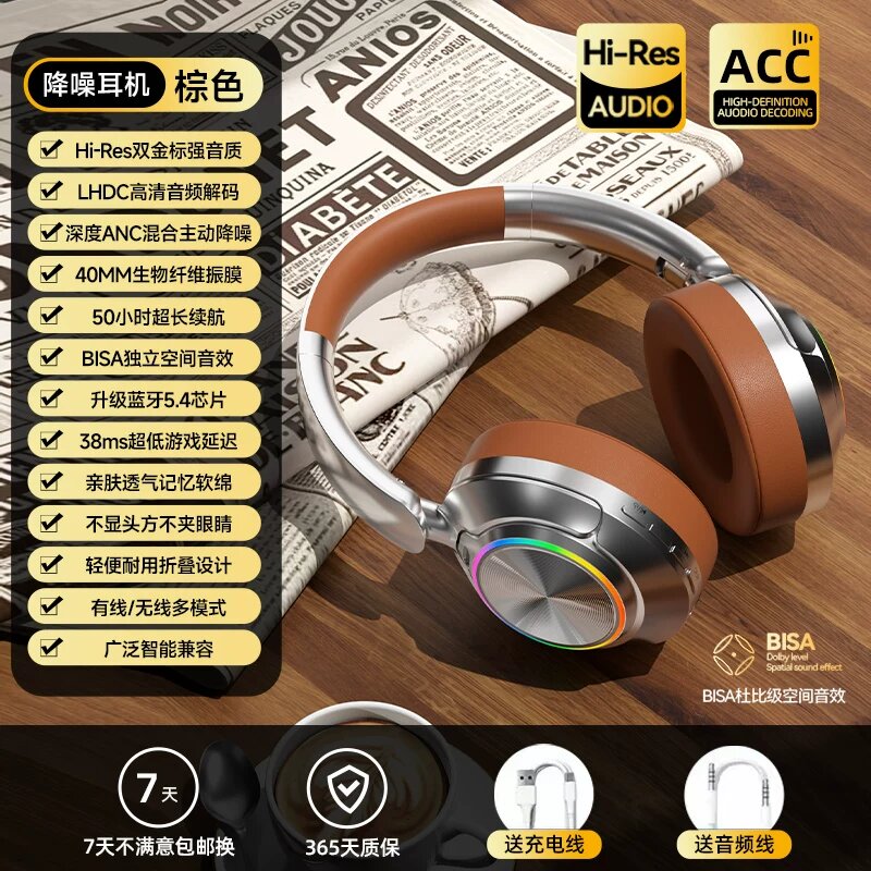Беспроводные наушники Bluetooth с активным шумоподавлением ANC, RGB-подсветкой, системой ACS Surround Sound и