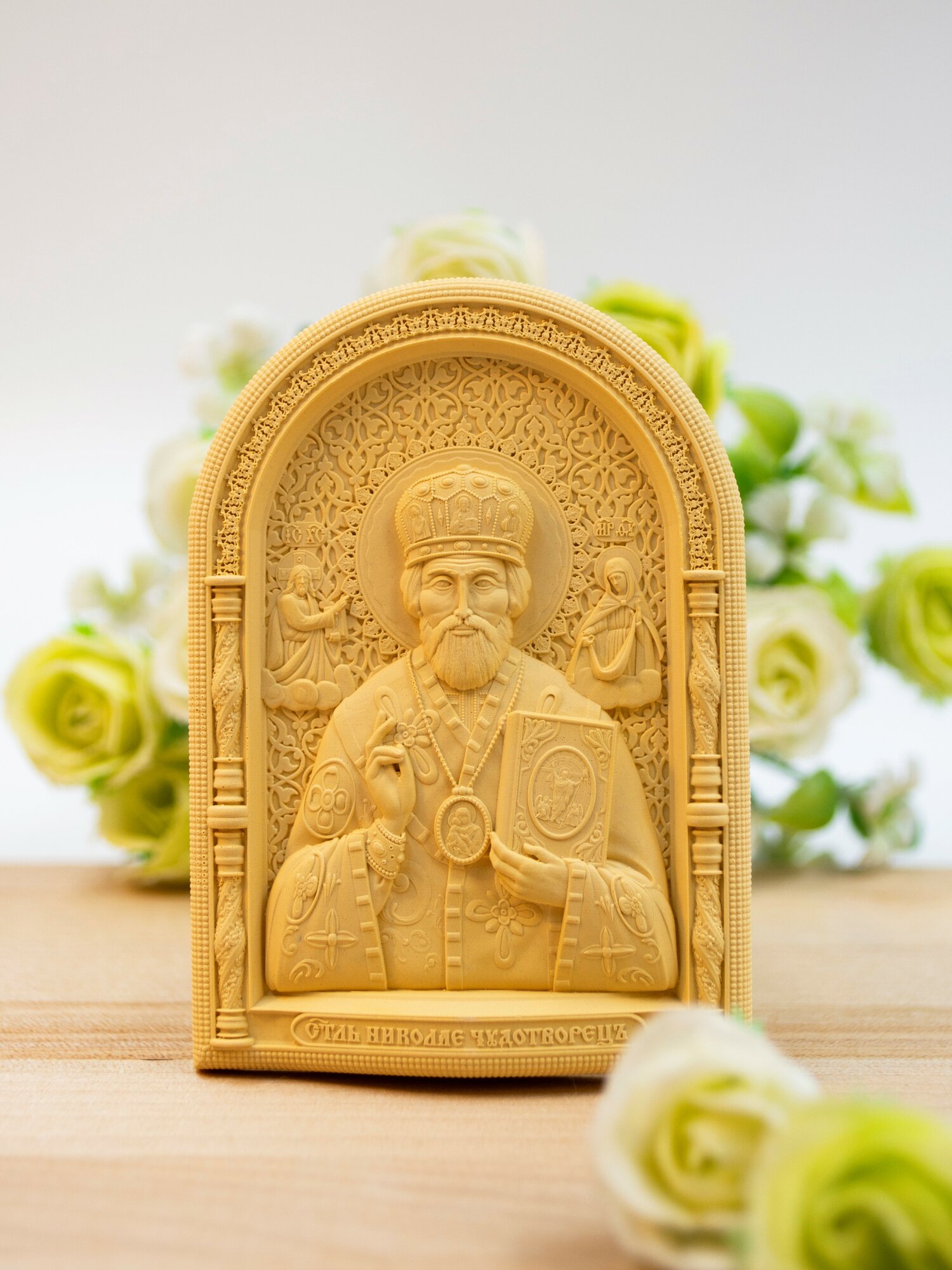 Икона Николай Чудотворец из гипса, цвет бежевый, размер 5х7 см