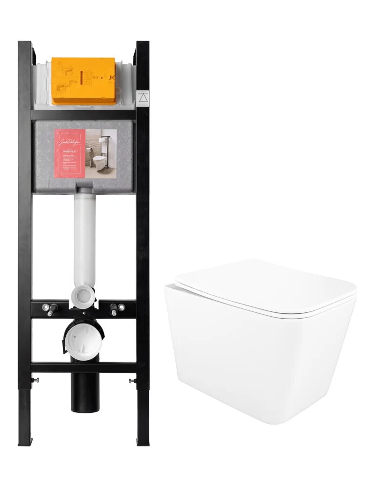 Комплект 4 в 1: Инсталляция Jacob Delafon E33131RU-NF / Унитаз подвесной STWORKI Молде S23401WH / Сиденье с микролифтом, Комплект креплений