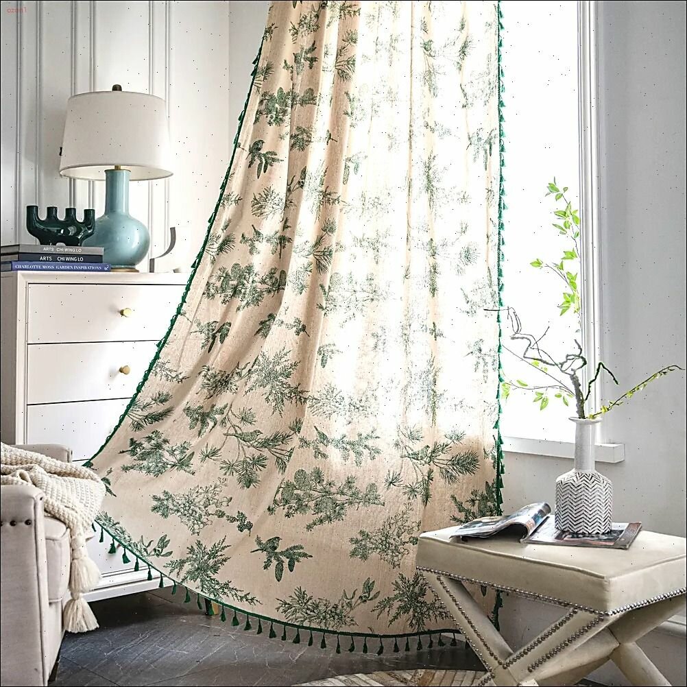Штора 150×160 см светло-зеленая, на кулиске, хлопок-лен, Через стержень, для гостевых домов, кухни, полузатемняющая