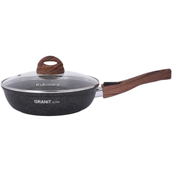 Сковорода Kukmara "Granit ultra" (blue) 24 см, со съемной ручкой, стек. крышкой (сгг243а)