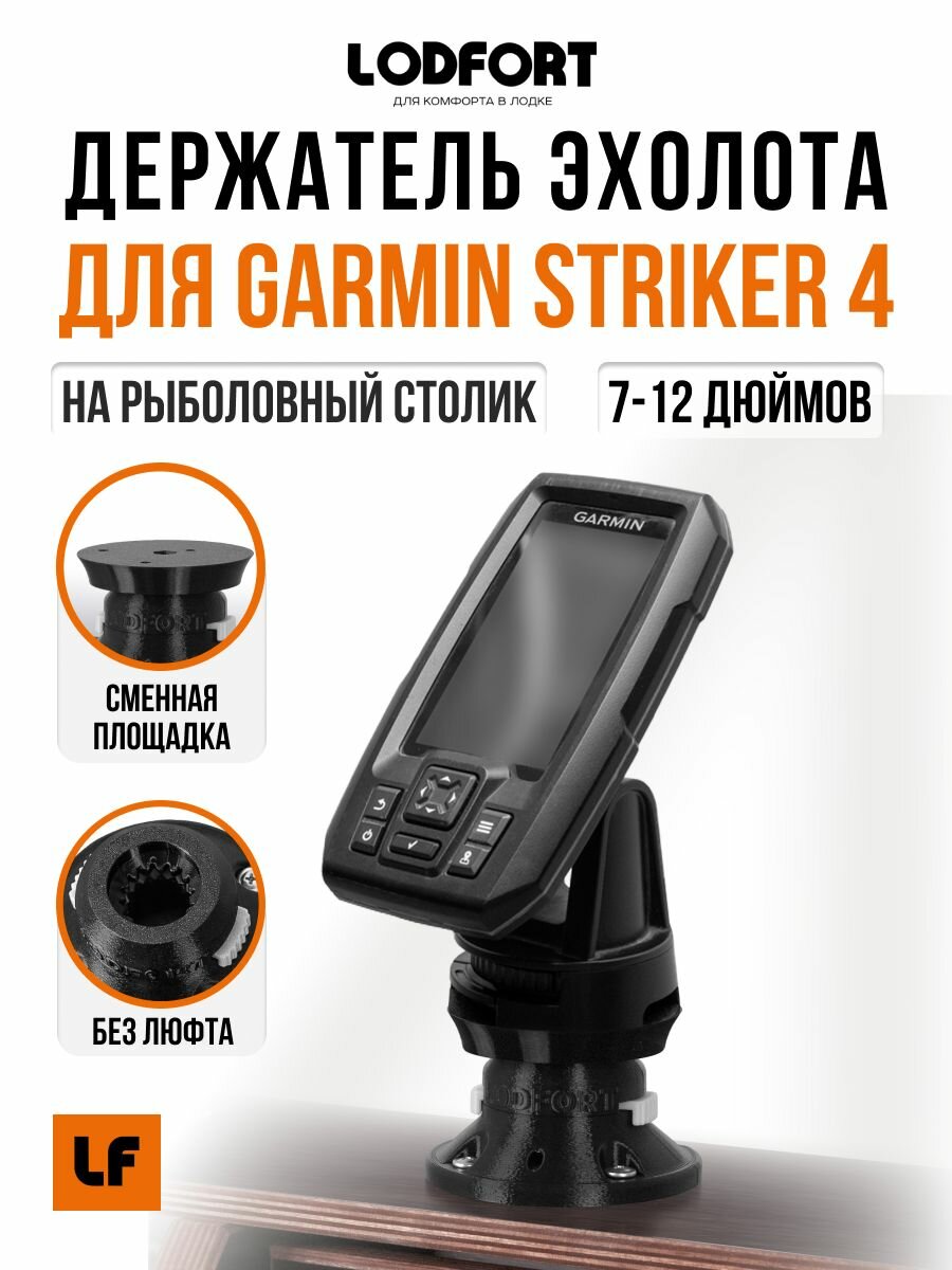 Держатель эхолота для Garmin Striker 4 на столик, банку и каркасную лодку LODFORT универсальный, быстросъёмный (46 дюймов)