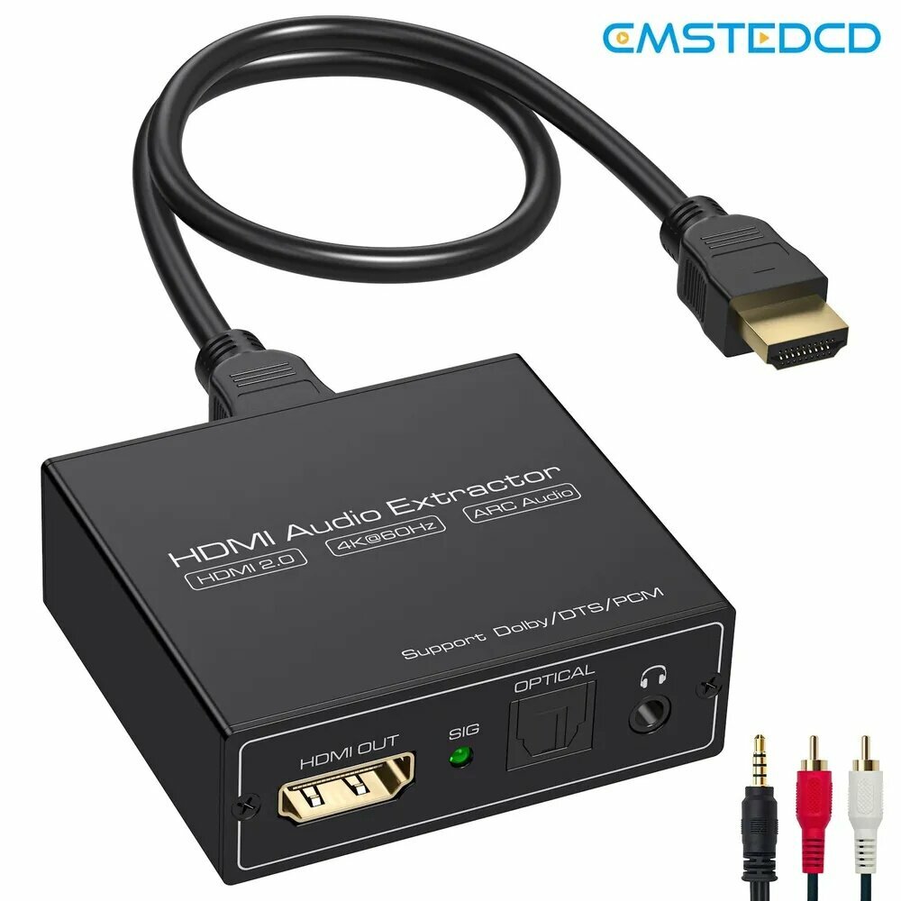 HDMI ARC Audio Extractor 4K60Hz, конвертер-разветвитель HDMI в оптический/SPDIF 3,5 мм AUX аудиоадаптер, поддержка LPCM 5.1/DTS/DSD