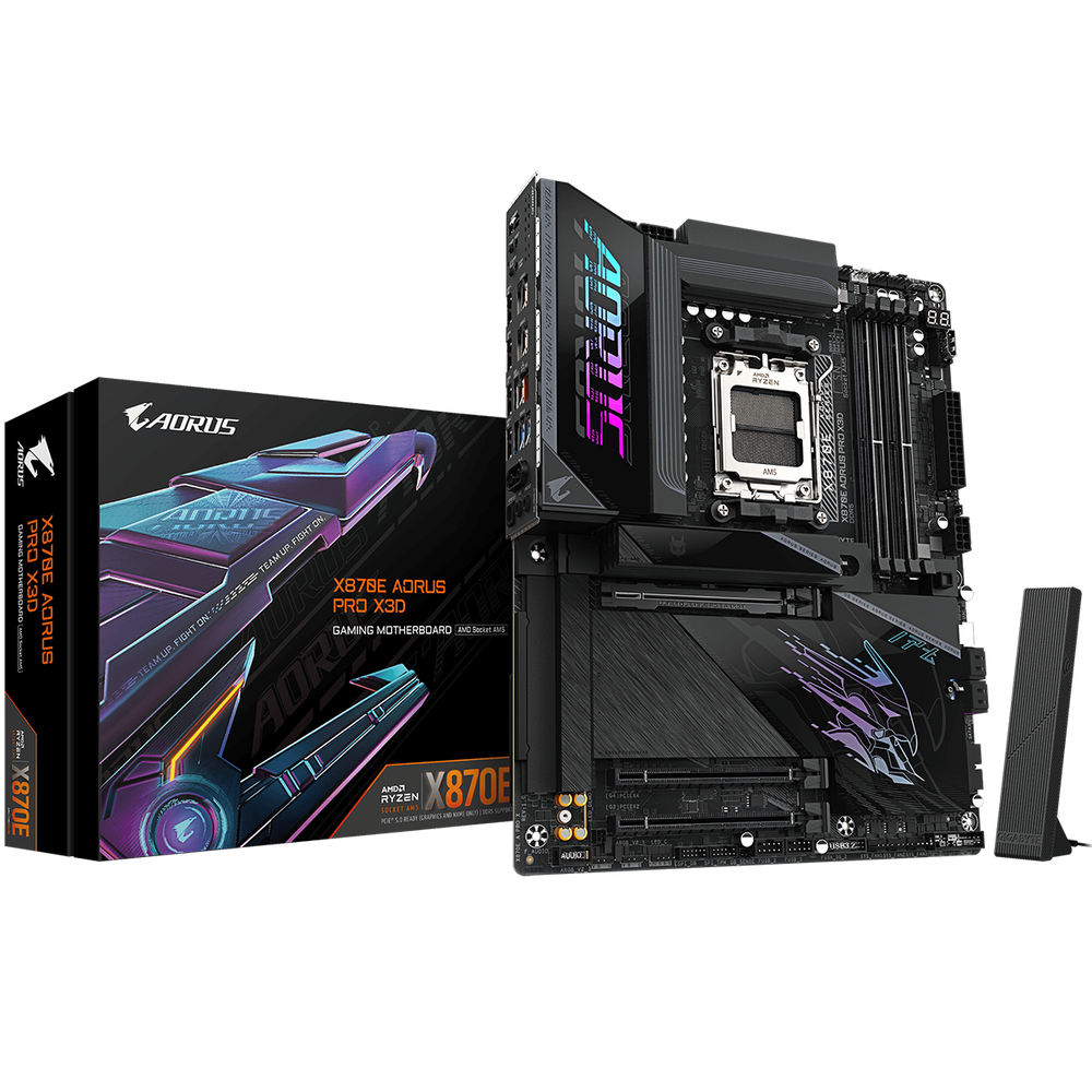 Материнская плата Gigabyte X870E AORUS PRO X3D X870E, AM5, 4*DDR5, 3*PCIEx16, 4*M.2, 2*TypeC, 5*USB3.2Gen2, 7*USB3.2Gen1, 4*USB2.0, 4*SATA3.0, 5G, 2*Type-C(DP), HDMI, ATX, RTL