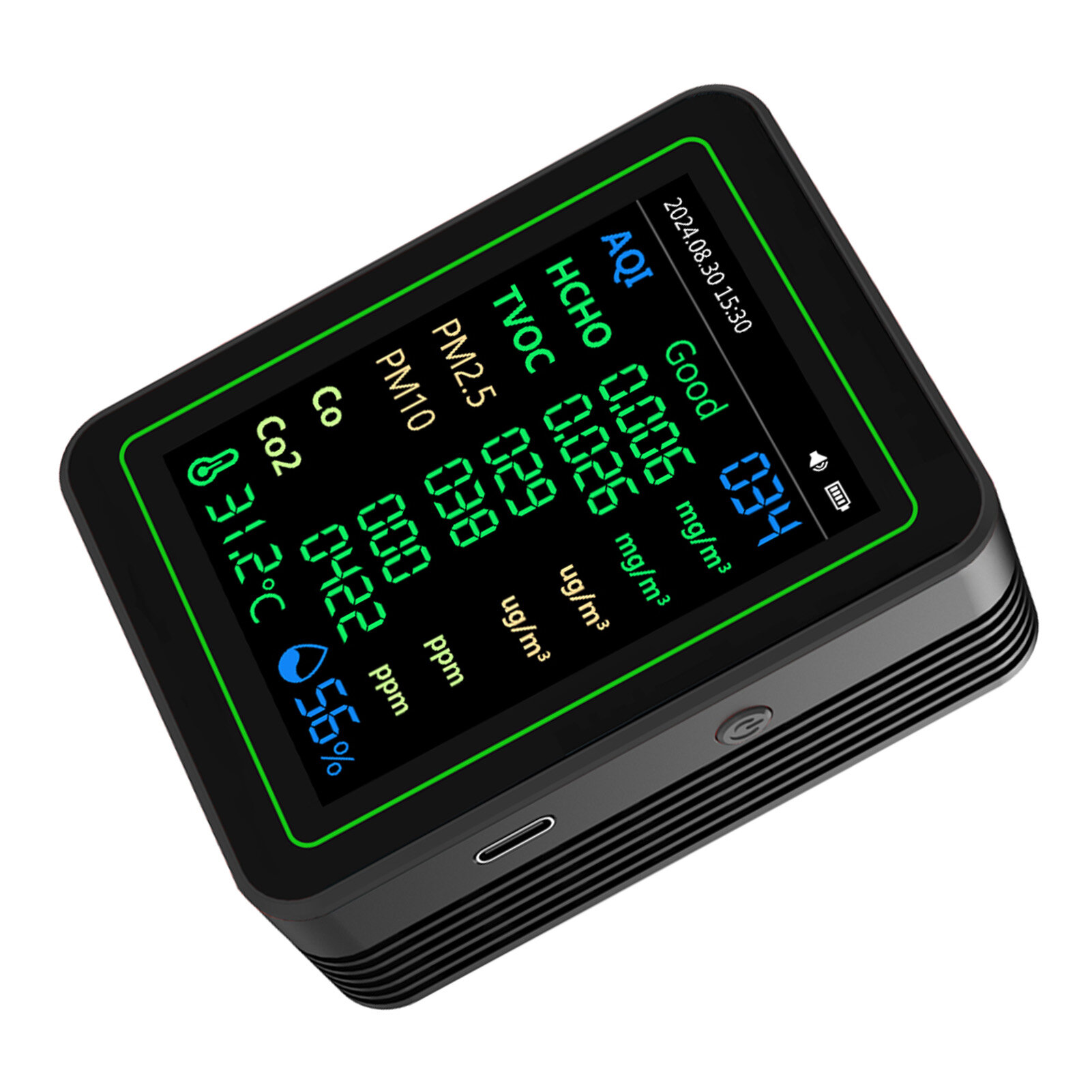 Тестер качества воздуха CO2 HCHO TVOC PM2.5 PM10 Датчик температуры и влажности TFT-экран Детектор качества воздуха