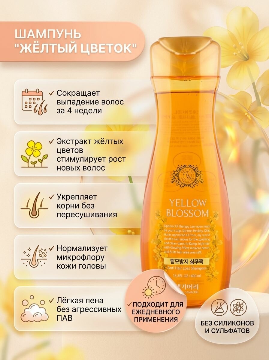 DAENG GI MEO RI YELLOW BLOSSOM Hair Loss Care Shampoo Шампунь против выпадения волос с комплексом растительных экстрактов 400мл