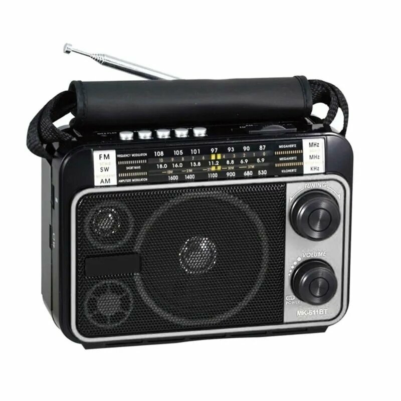 Классическая беспроводная радиоколонка с Bluetooth и механическими регуляторами, Черный