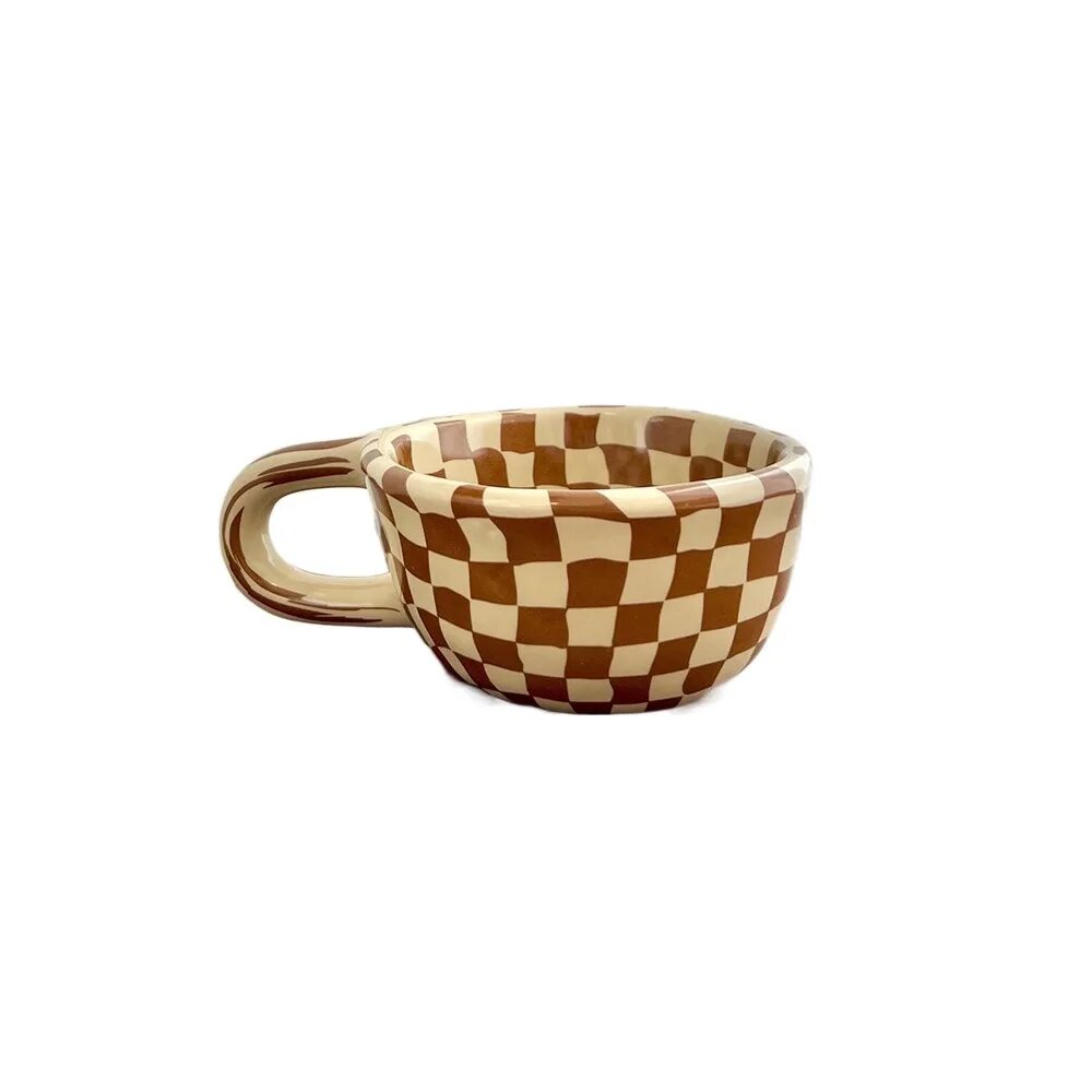Керамическая кофейная чашка U-образная ручка Коричневый, Brown